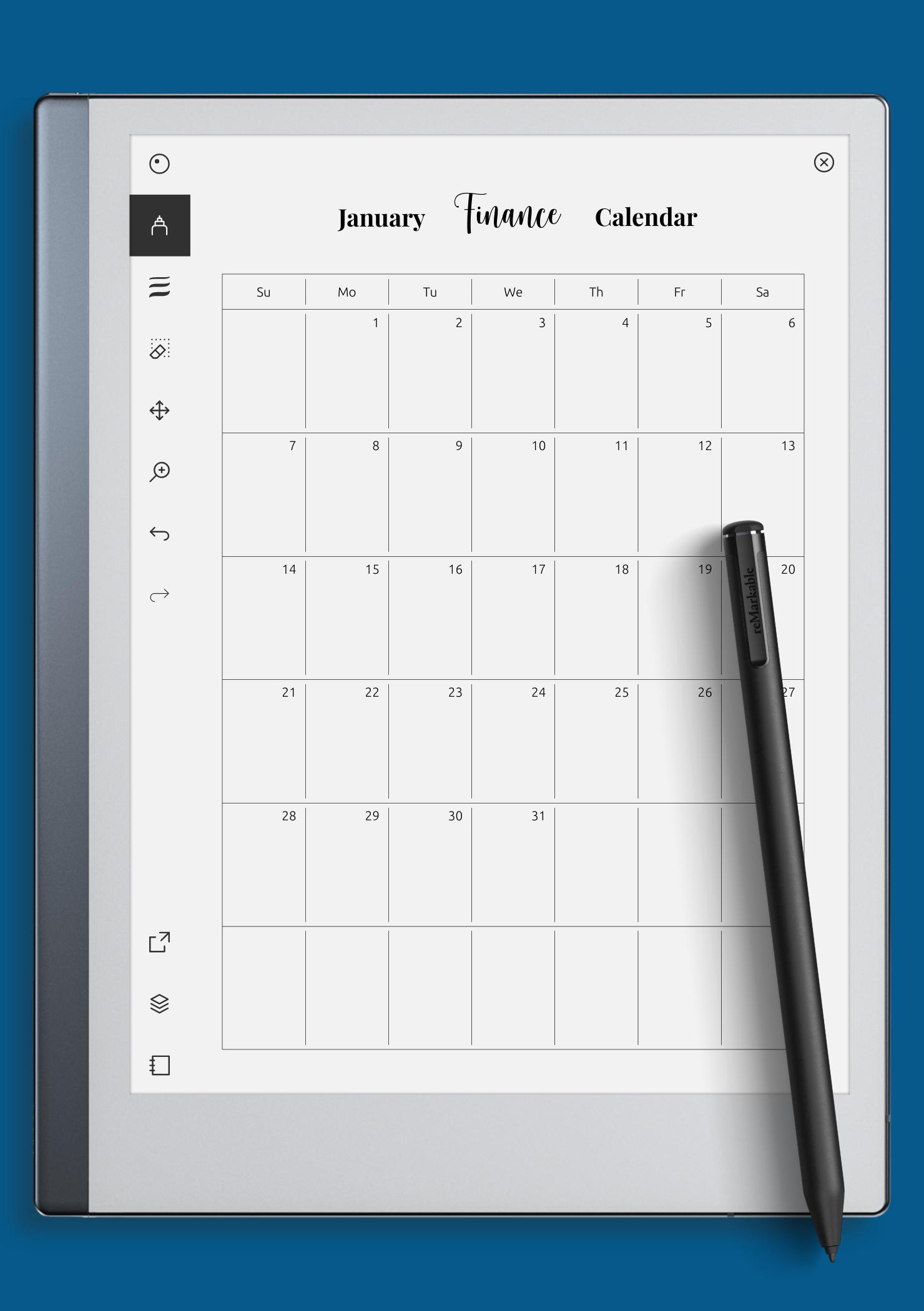 Download Printable Finance Calendar Template PDF