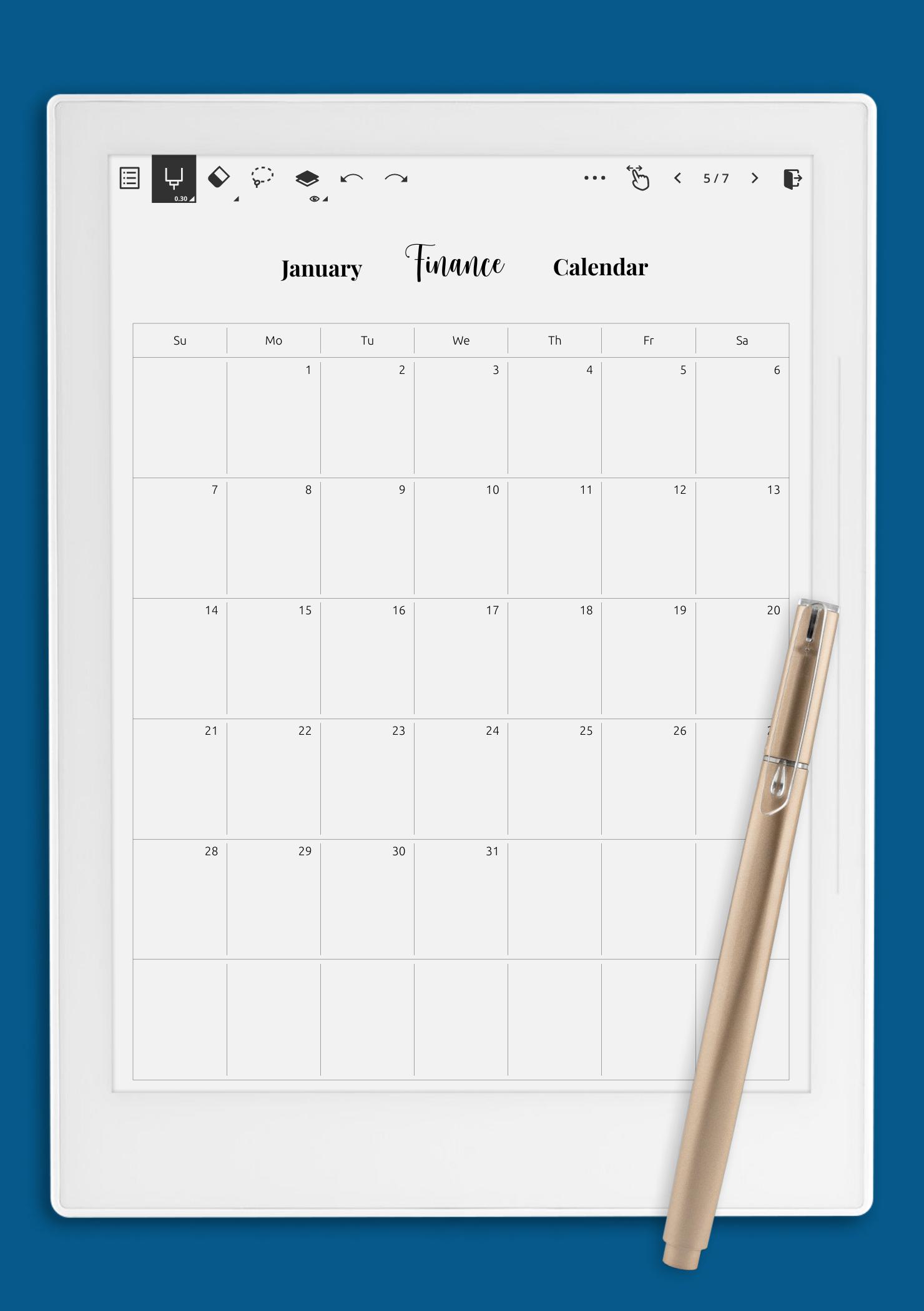 Download Printable Finance Calendar Template PDF