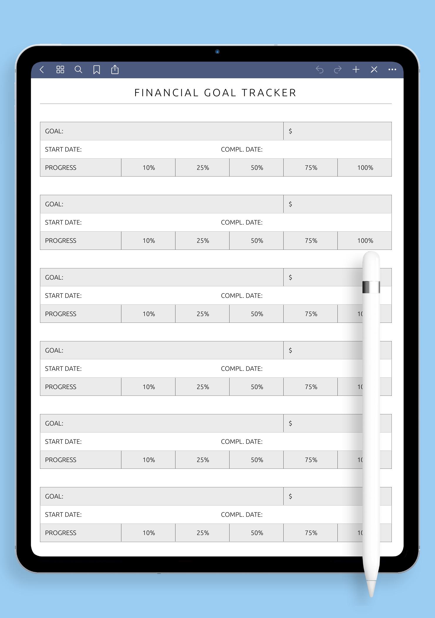 Download Printable Financial Goal Tracker Template PDF