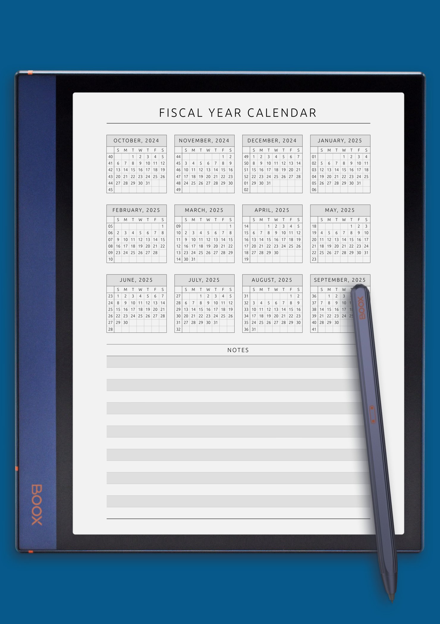 Download Printable Fiscal Year Calendar Template PDF
