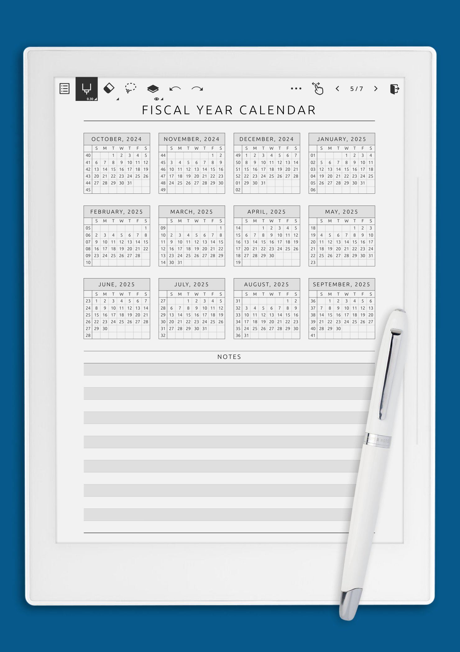 Download Printable Fiscal Year Calendar Template PDF