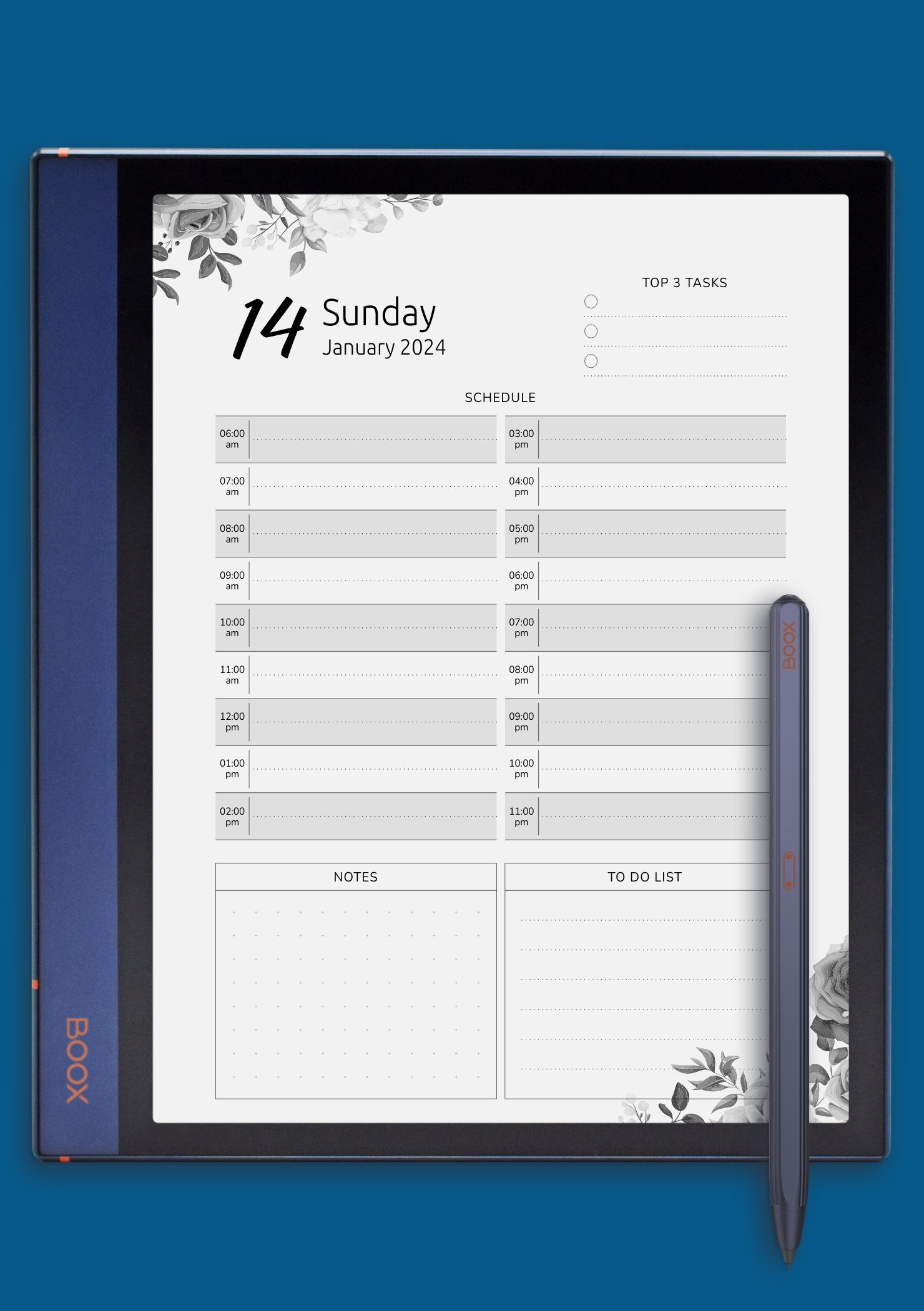 Download Printable Floral Day Planner Template PDF