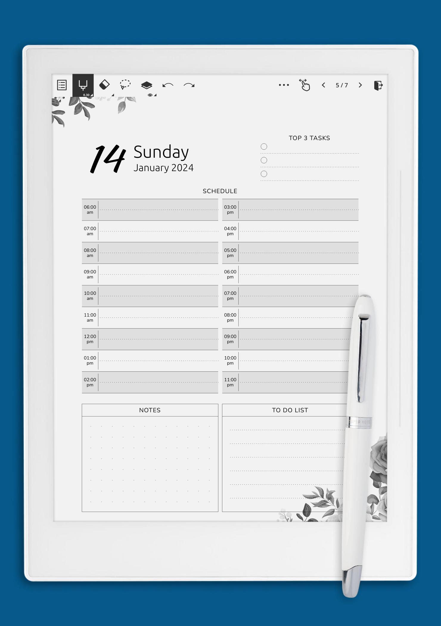 Download Printable Floral Day Planner Template PDF