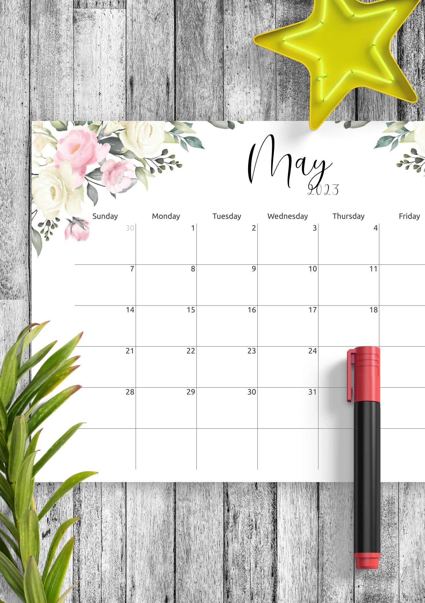 Download Printable Floral Design Monthly Calendar PDF