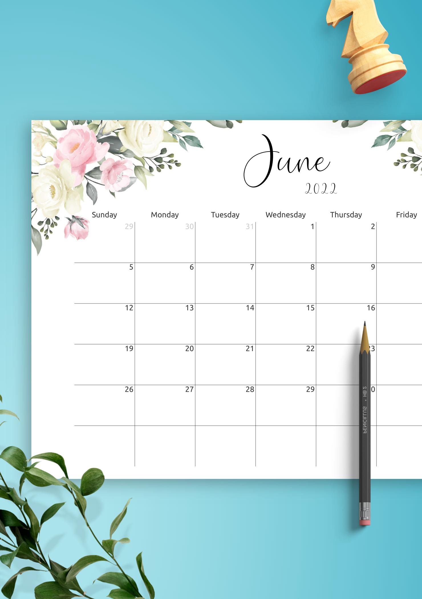 Download Printable Floral Design Monthly Calendar PDF