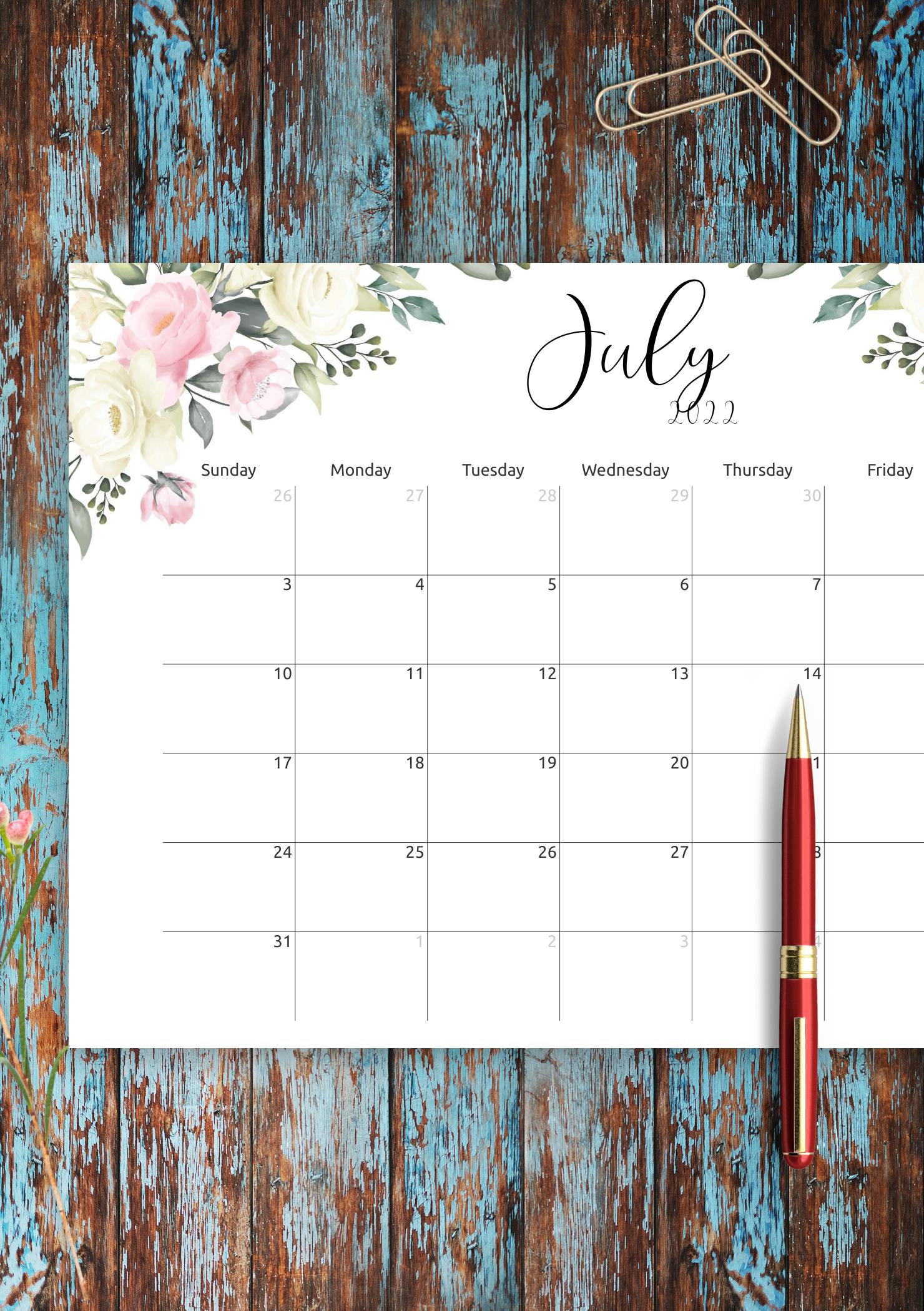 Download Printable Floral Design Monthly Calendar PDF