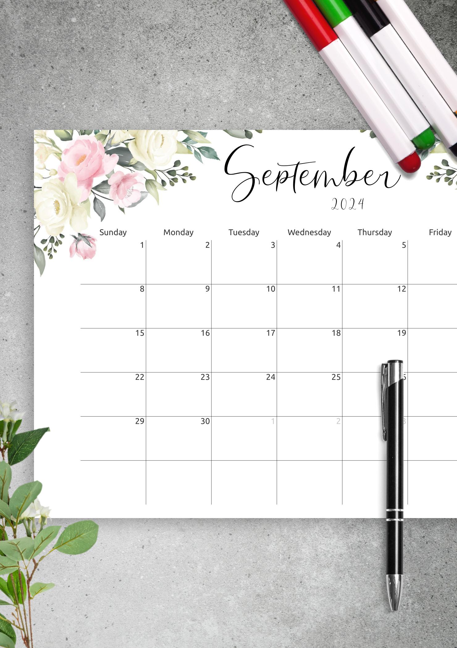 Download Printable Floral Design Monthly Calendar PDF
