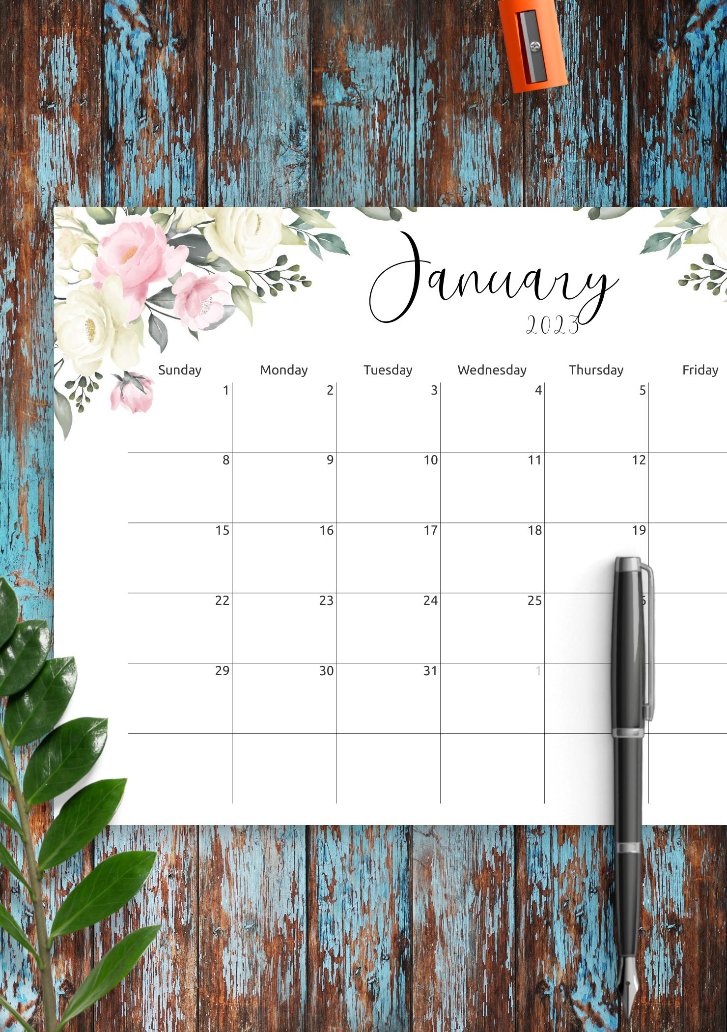 Download Printable Floral Design Monthly Calendar PDF