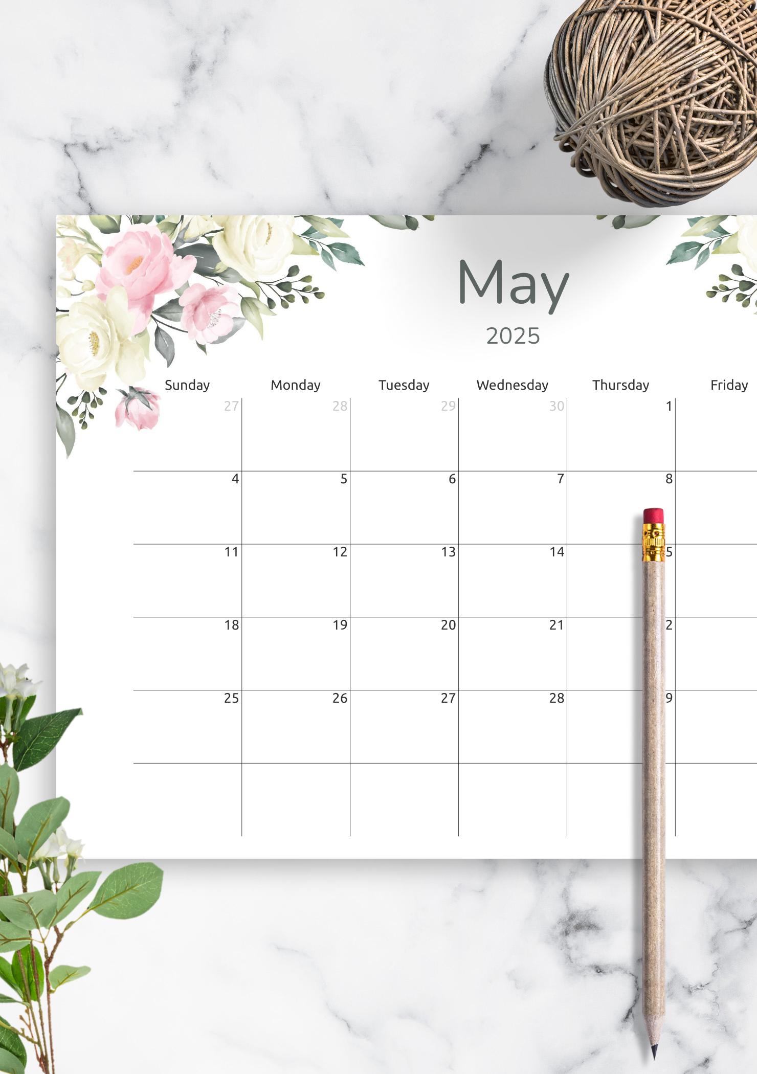 Download Printable Floral Monthly Calendar PDF