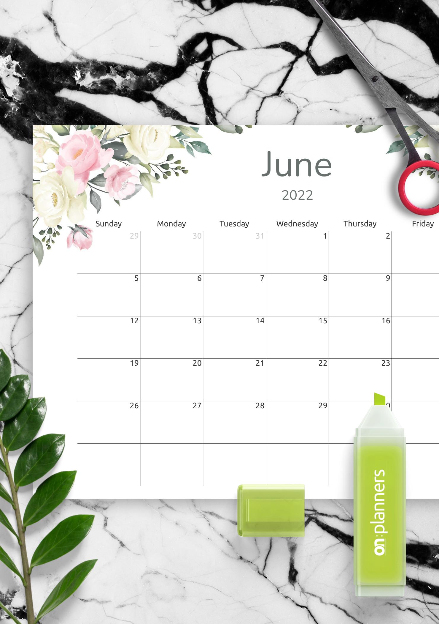 Download Printable Floral Monthly Calendar PDF