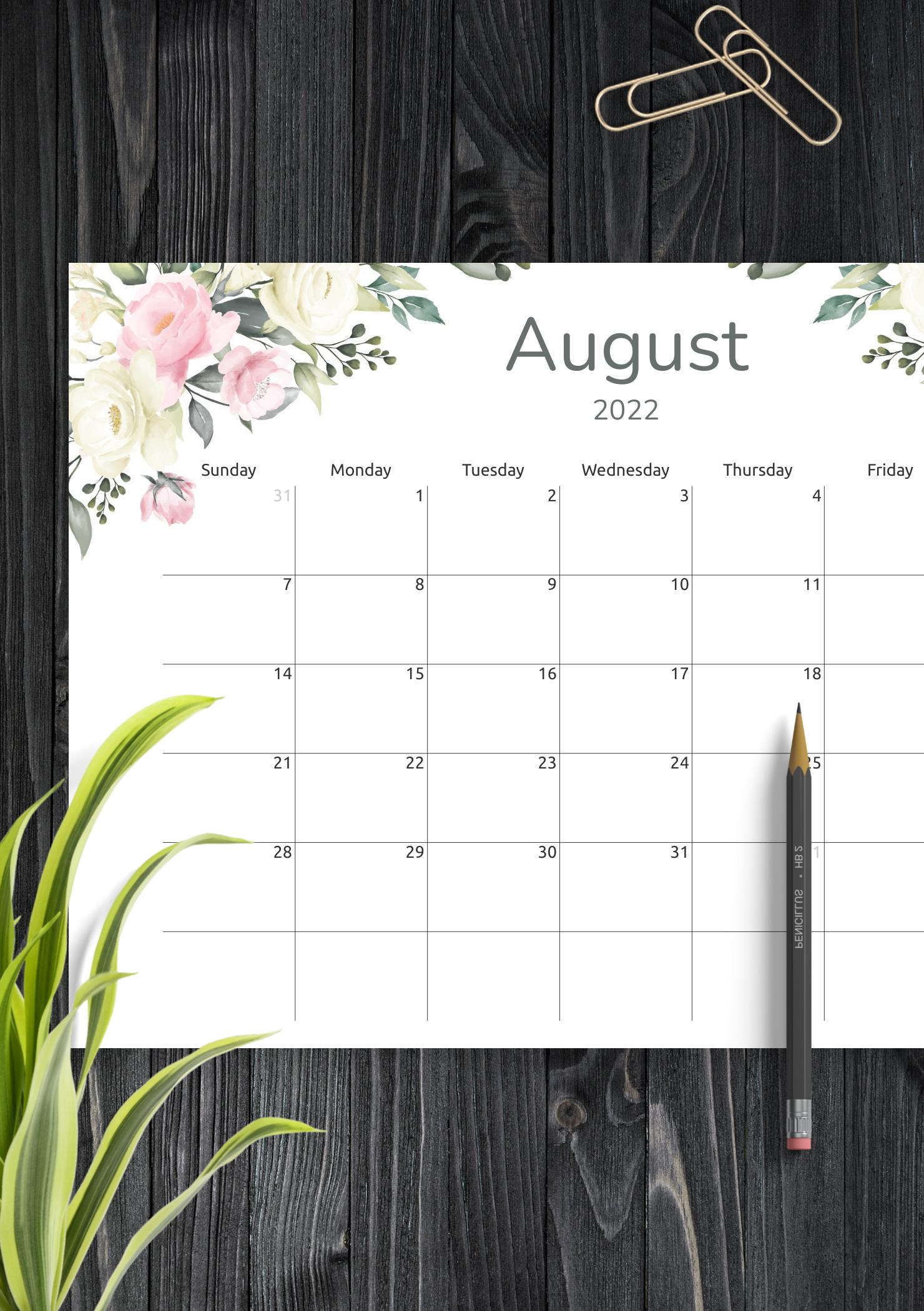 Download Printable Floral Monthly Calendar PDF