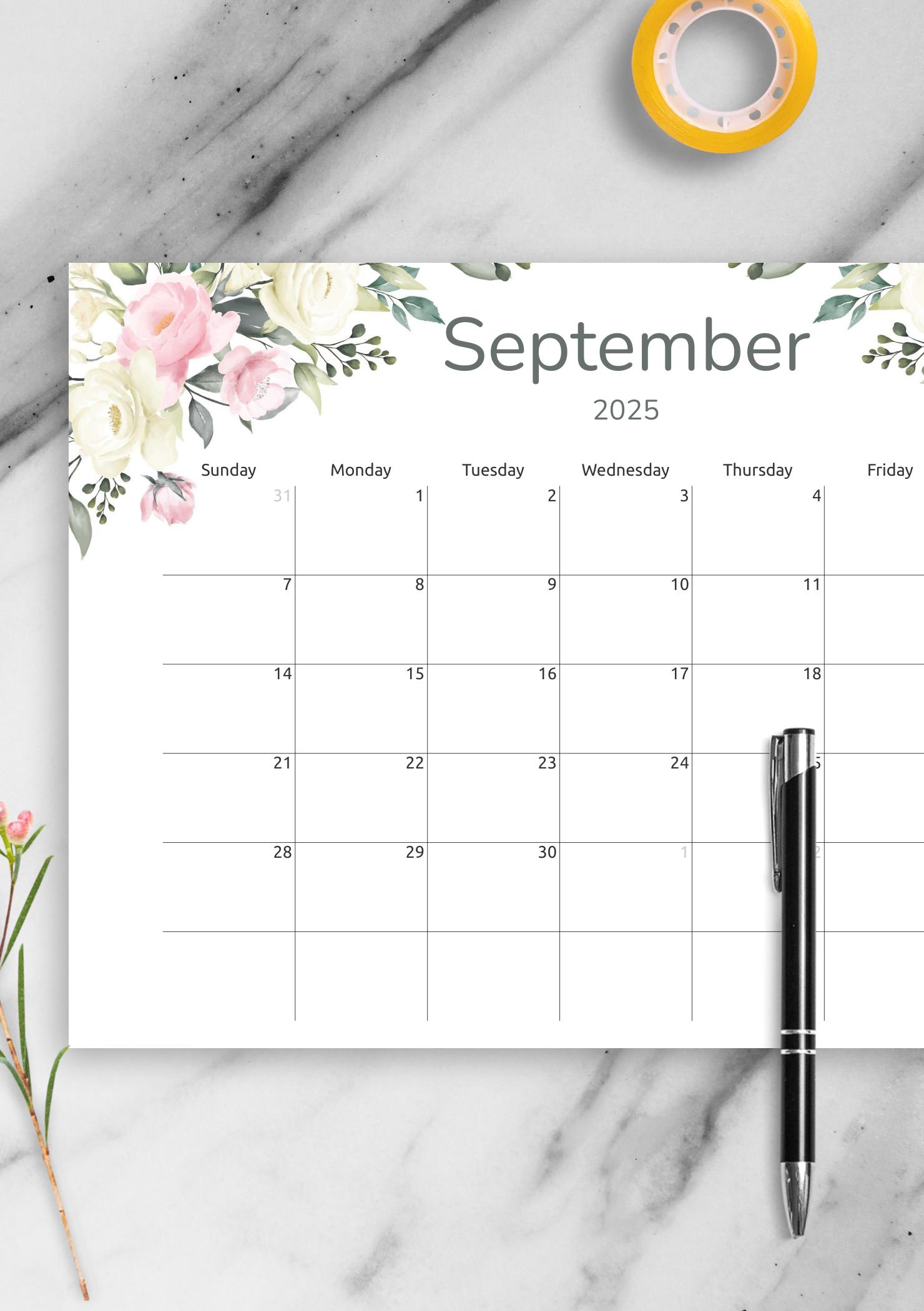 Download Printable Floral Monthly Calendar PDF