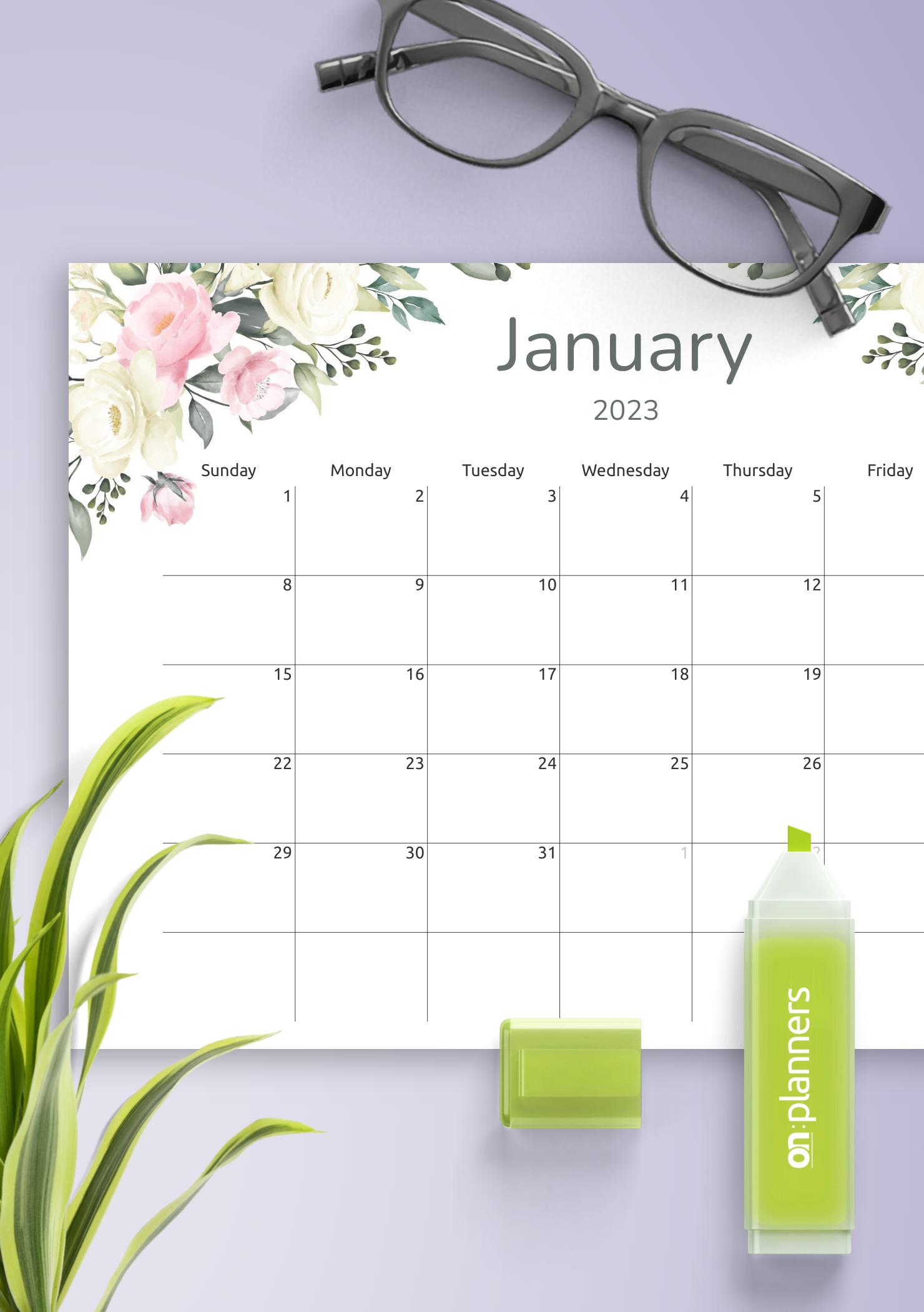 Download Printable Floral Monthly Calendar PDF