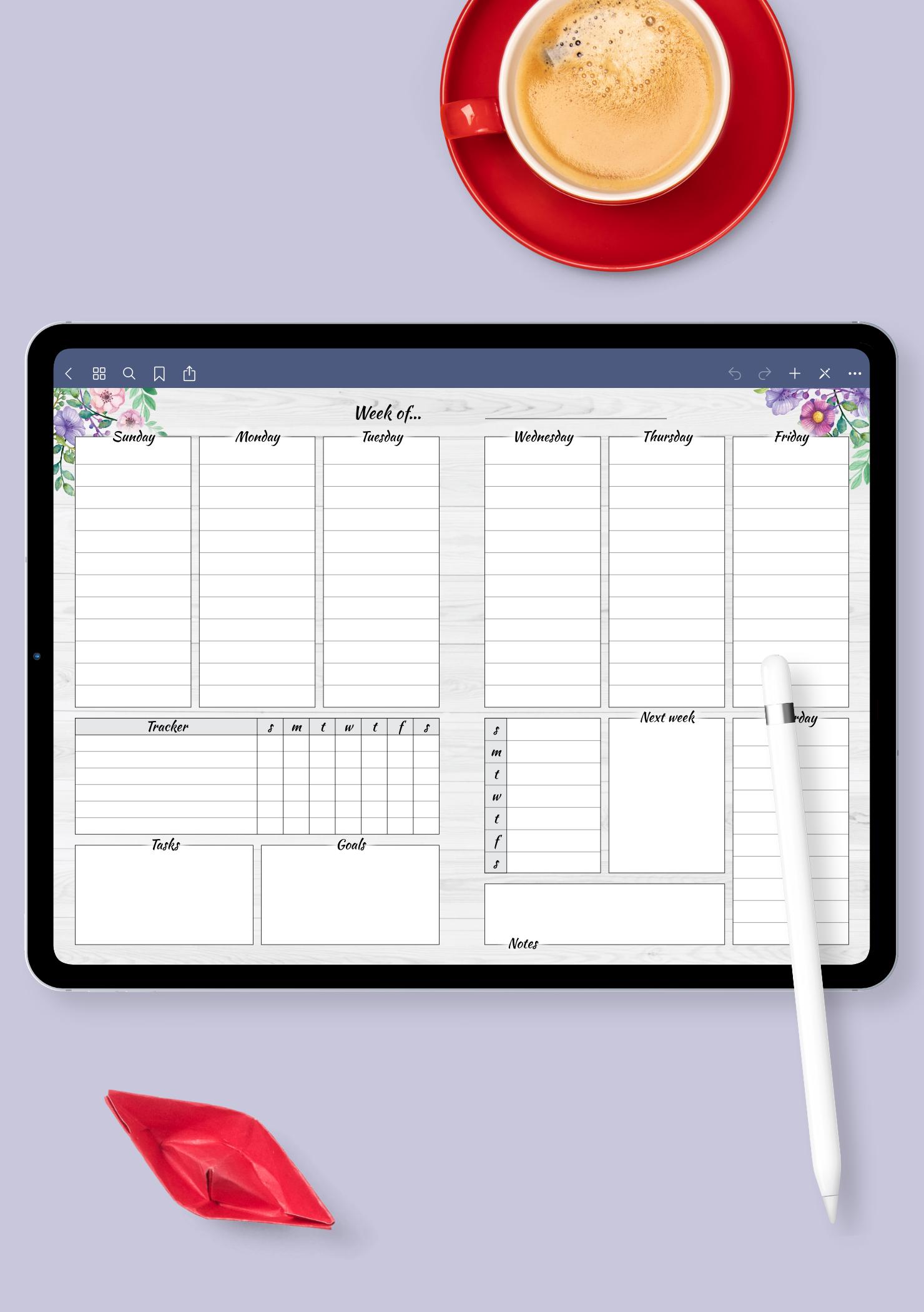 Download Printable Floral weekly planner PDF