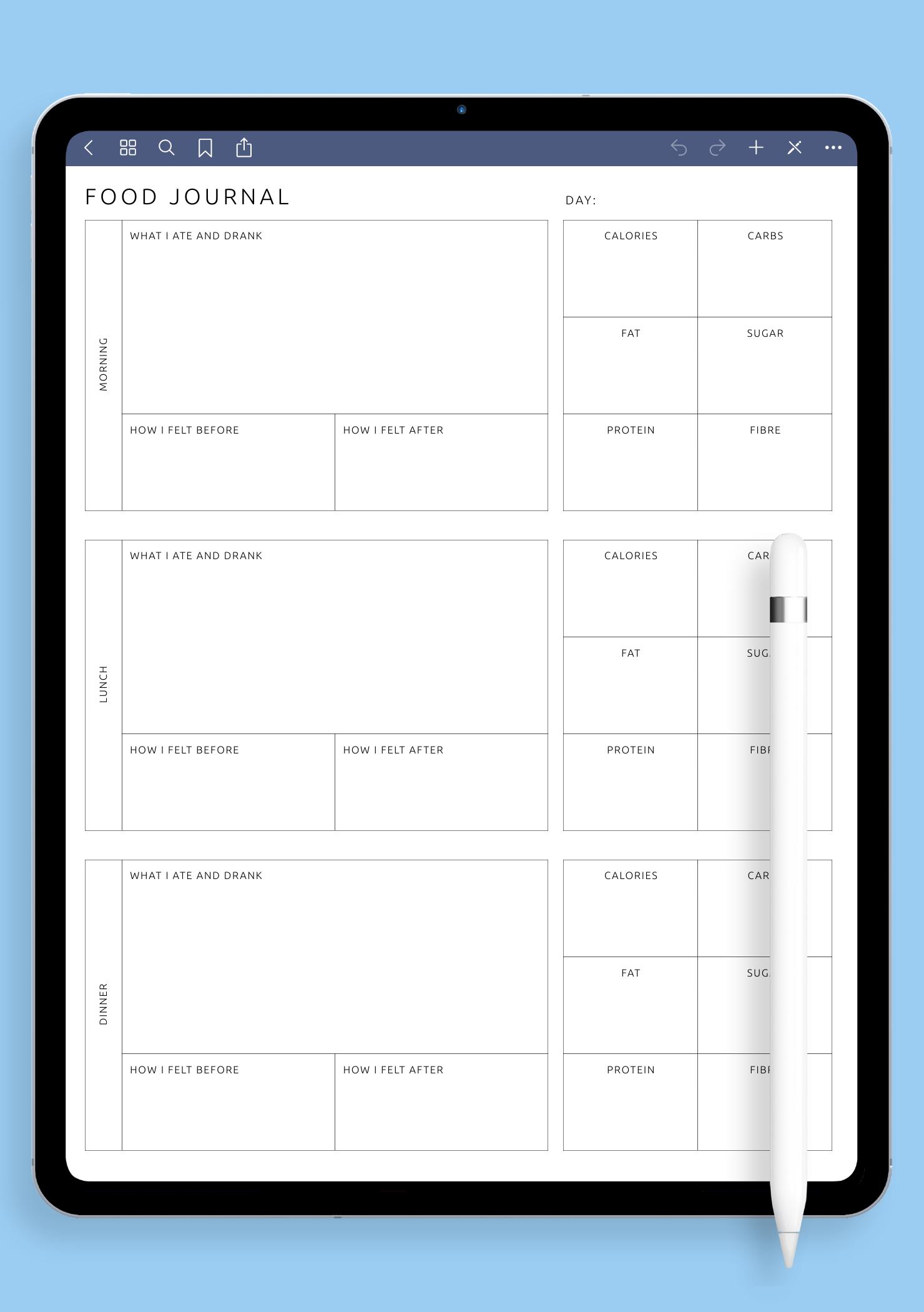 Download Printable Food Journal Template PDF