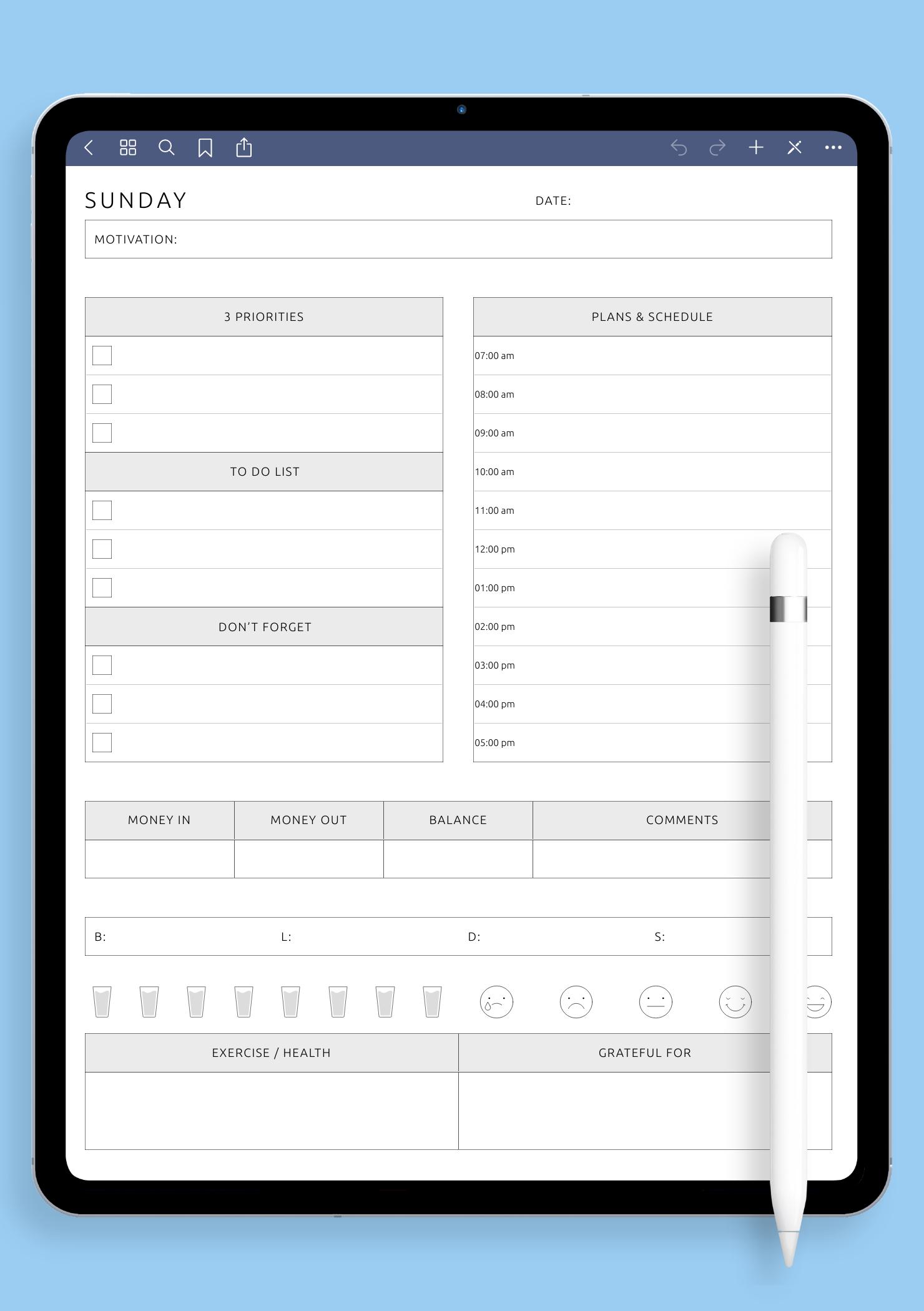Download Printable Full Daily Undated Template with Custom Schedule PDF