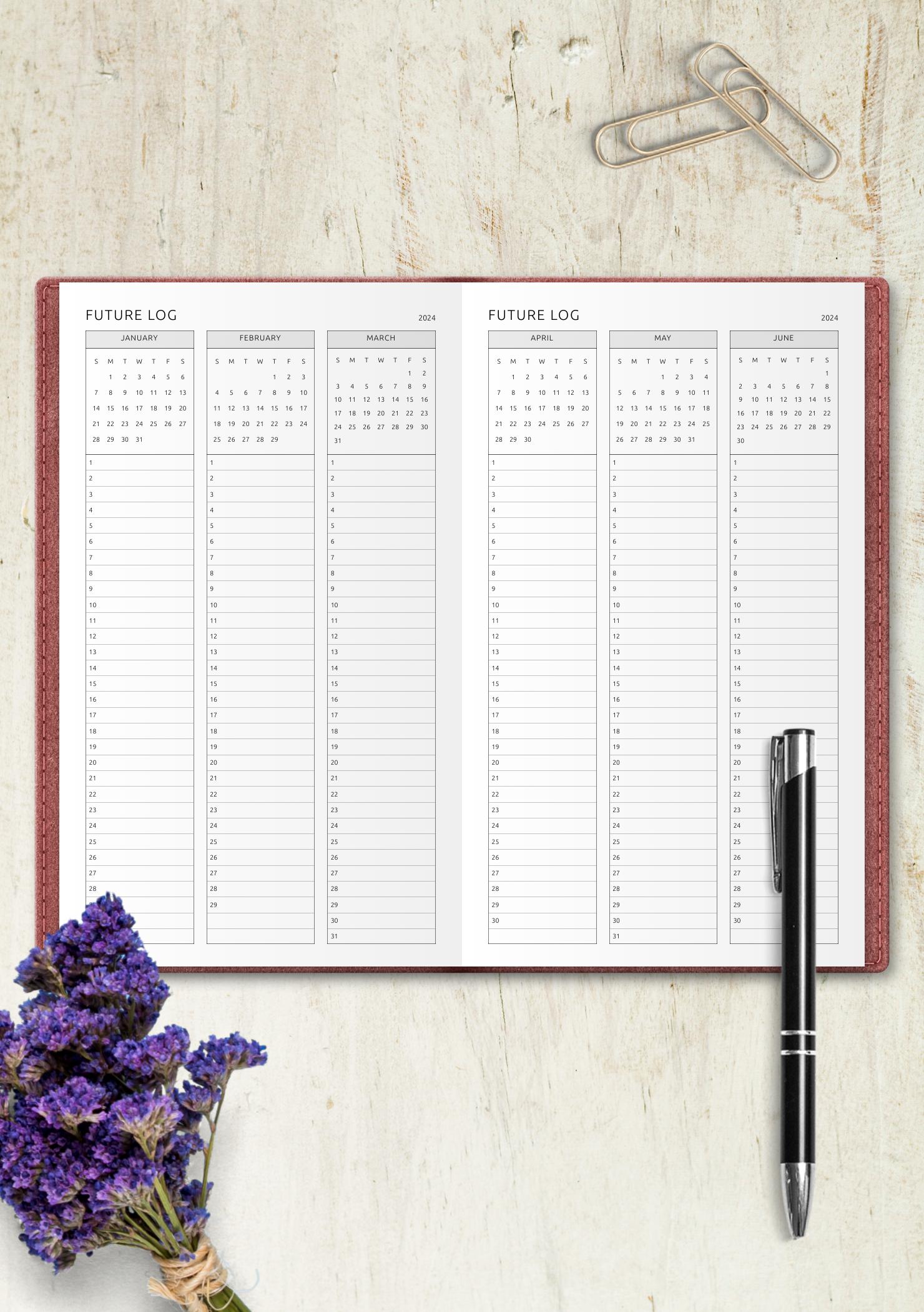Download Printable Future Log PDF