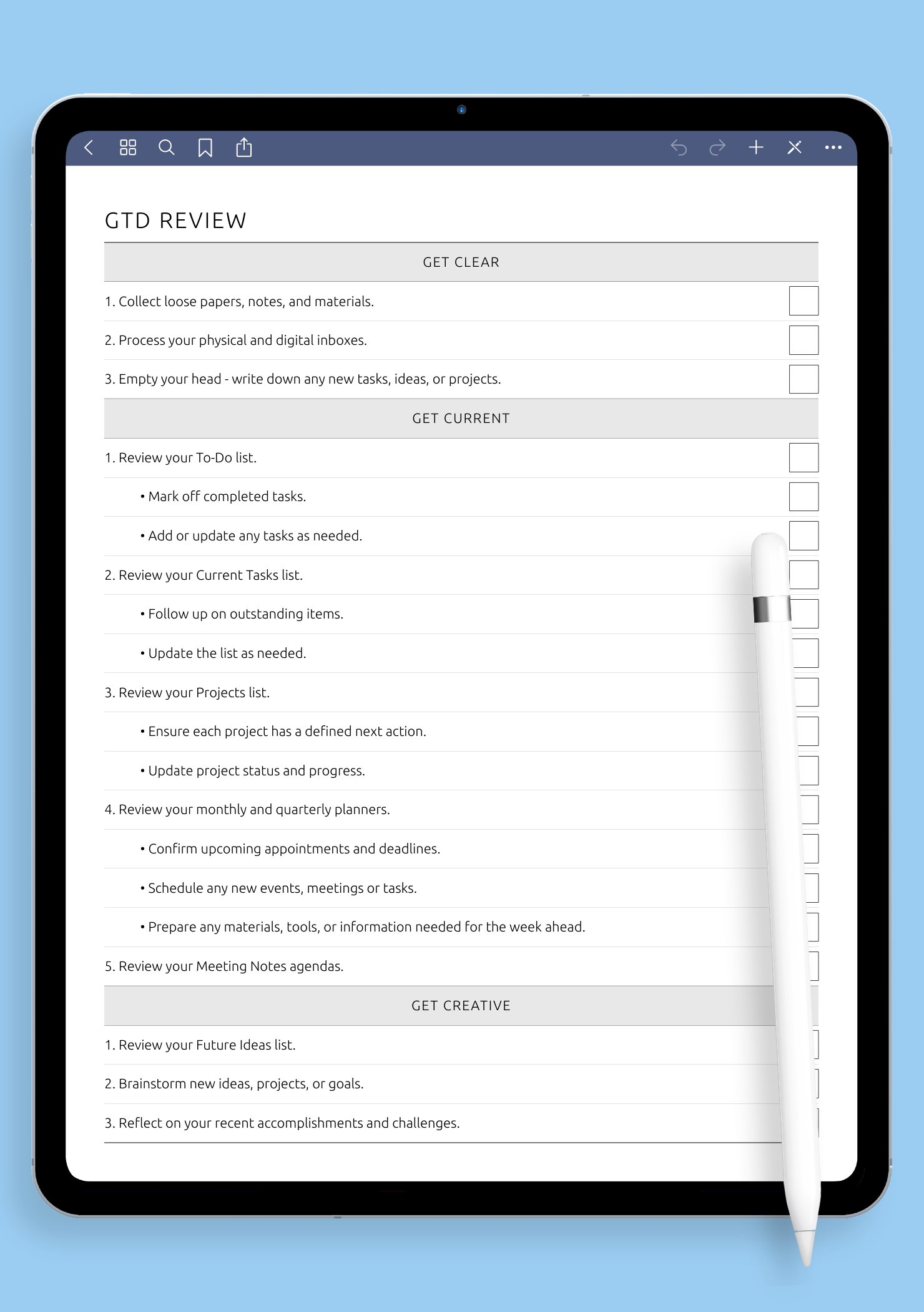Download Printable Get Things Done Review Template PDF