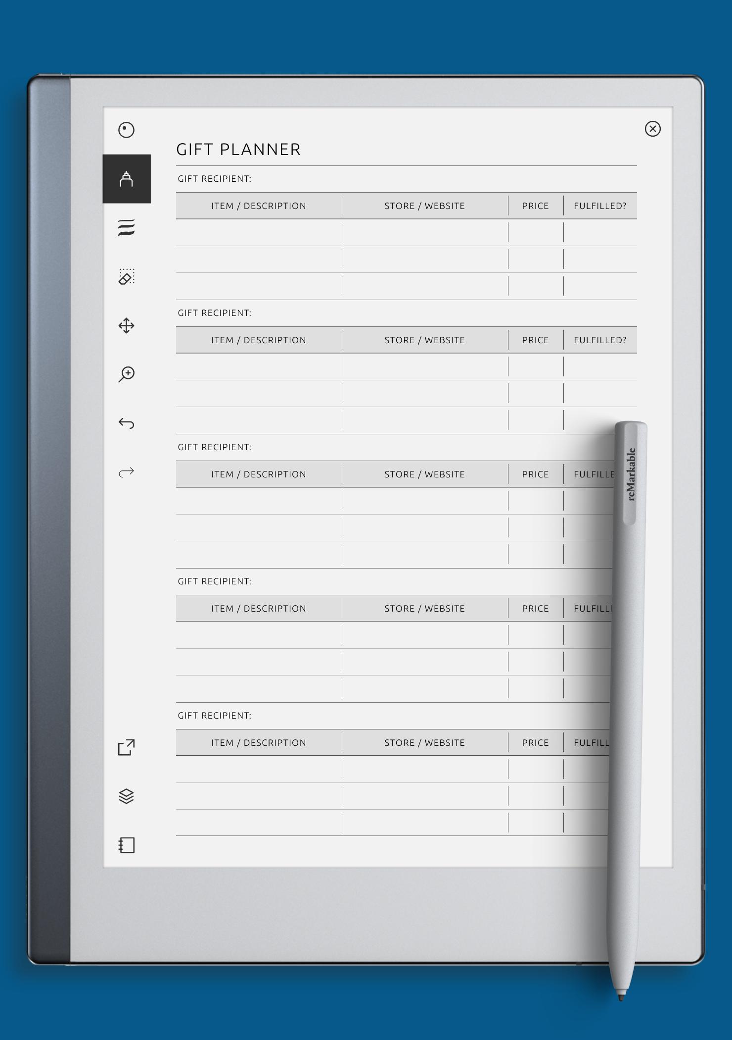 Download Printable Gift Planner - 5 Recipients PDF