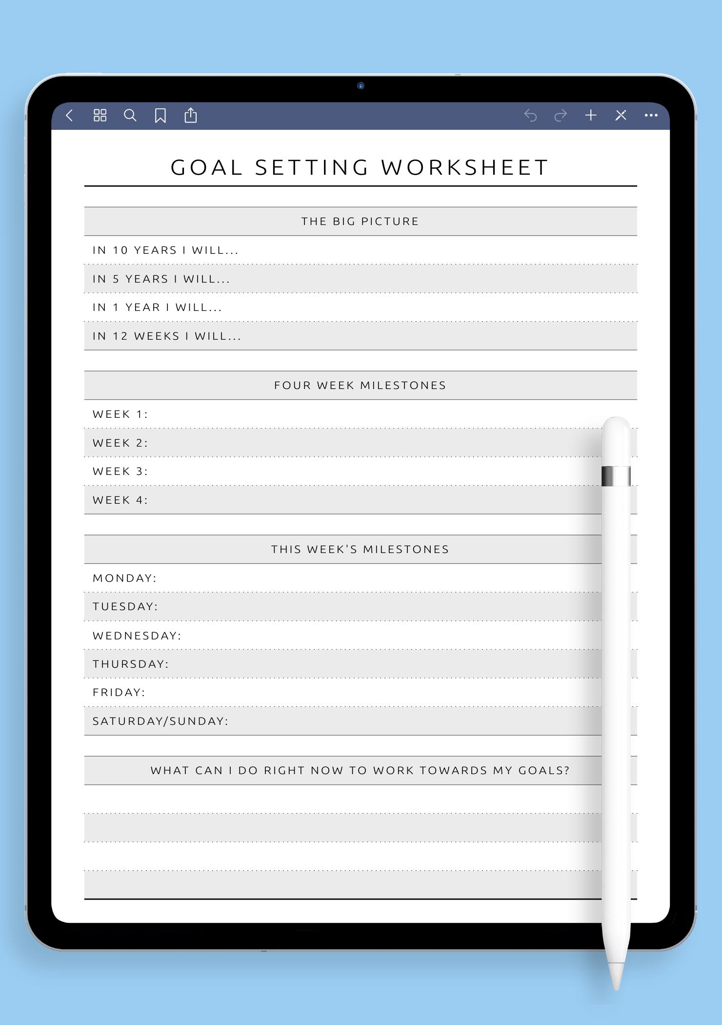 Download Printable Goal Setting Worksheet PDF