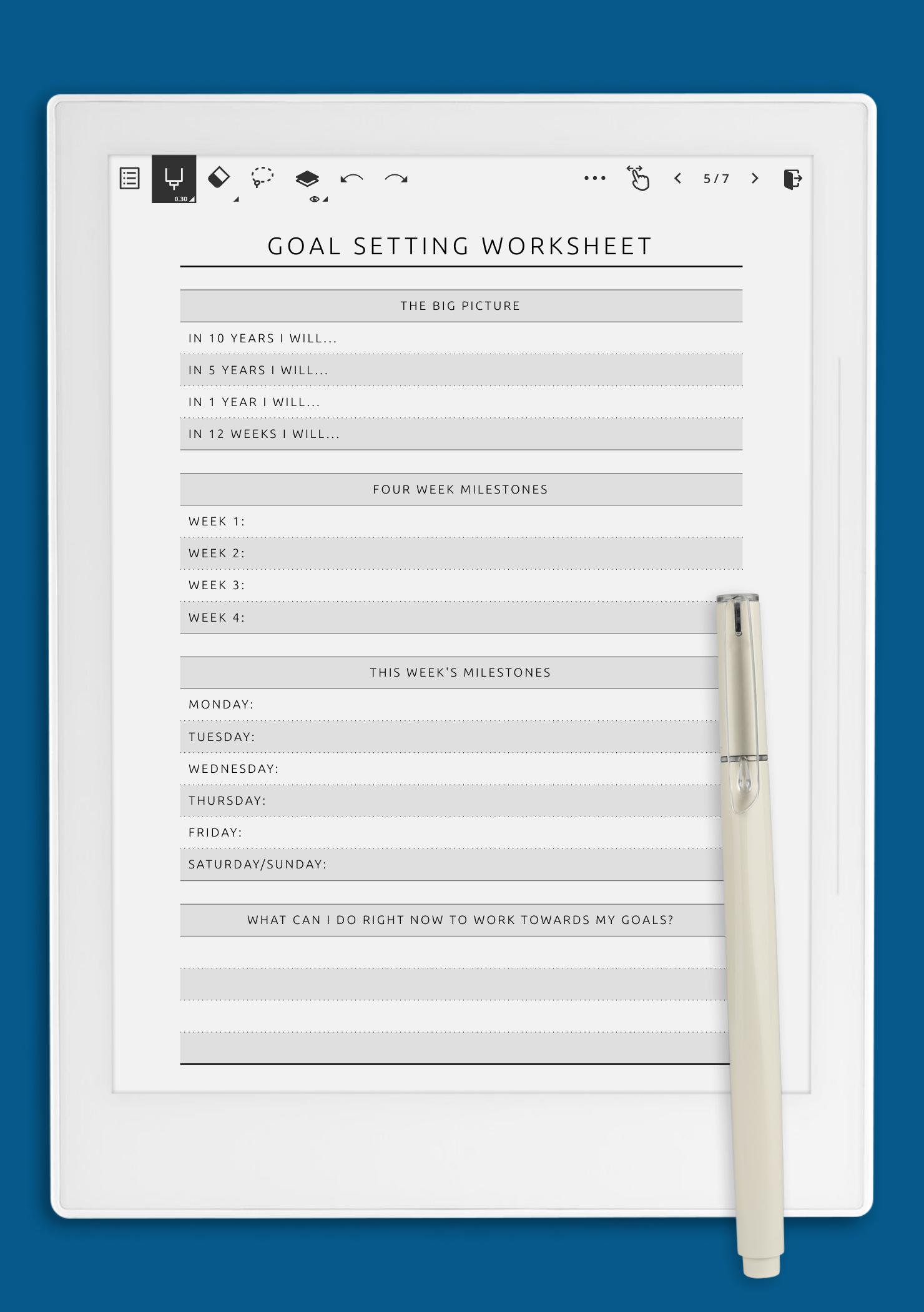 Download Printable Goal Setting Worksheet PDF