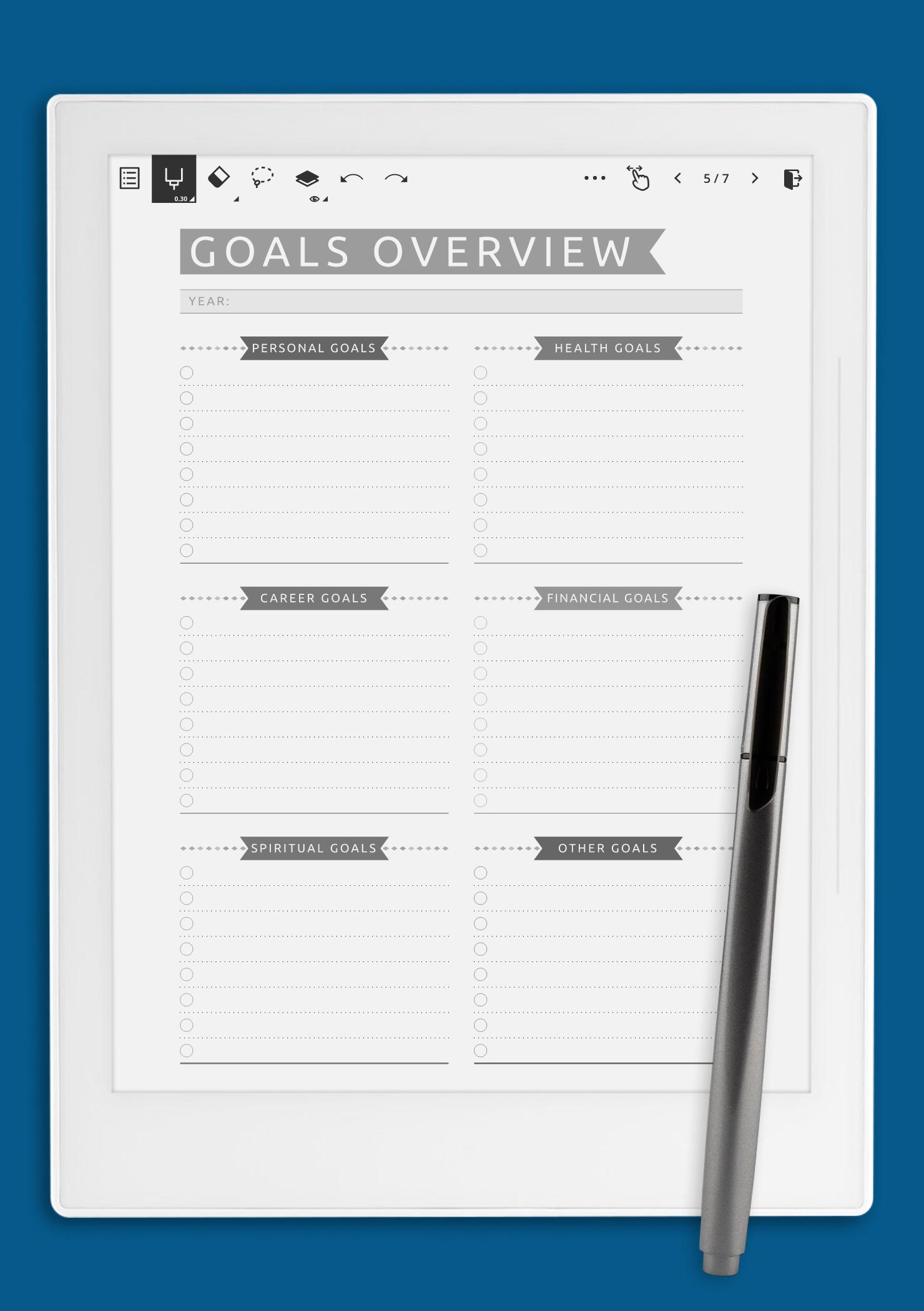 Download Printable Goals Overview - Casual Style PDF