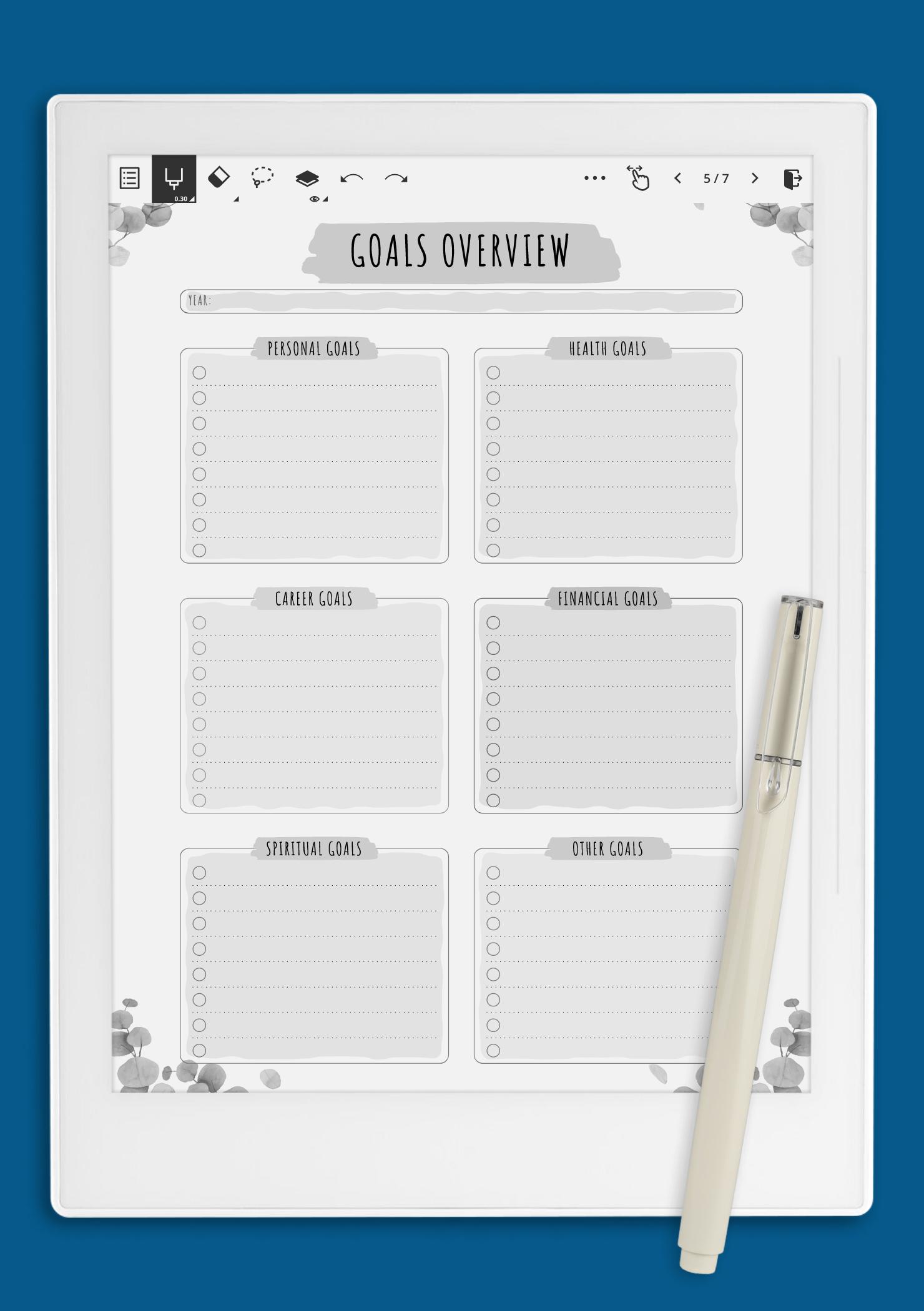 Download Printable Goals Overview - Floral Style PDF
