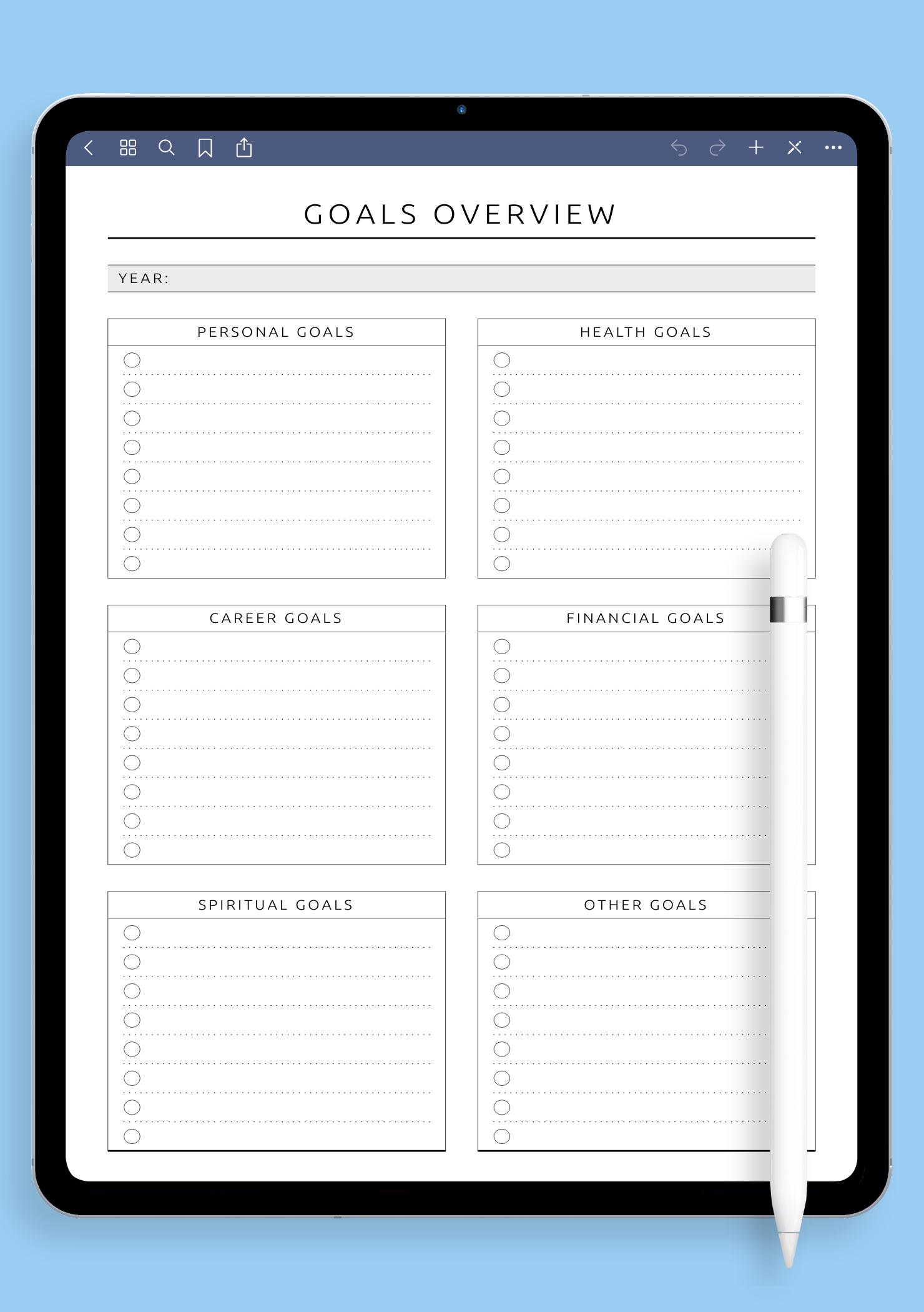 Download Printable Goals Overview - Original Style PDF
