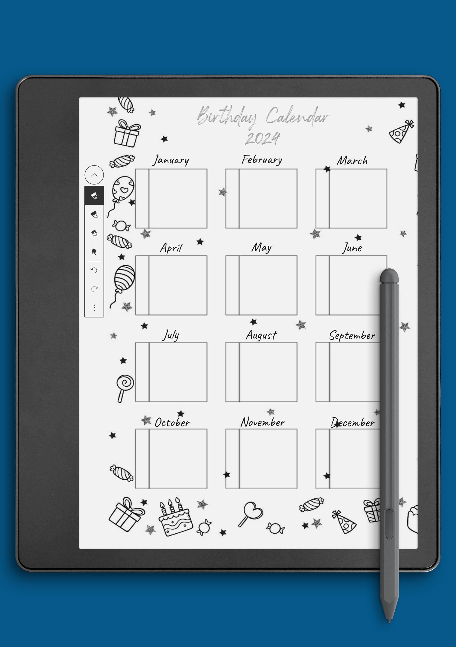 Download Printable Gold and Black Birthday Calendar PDF