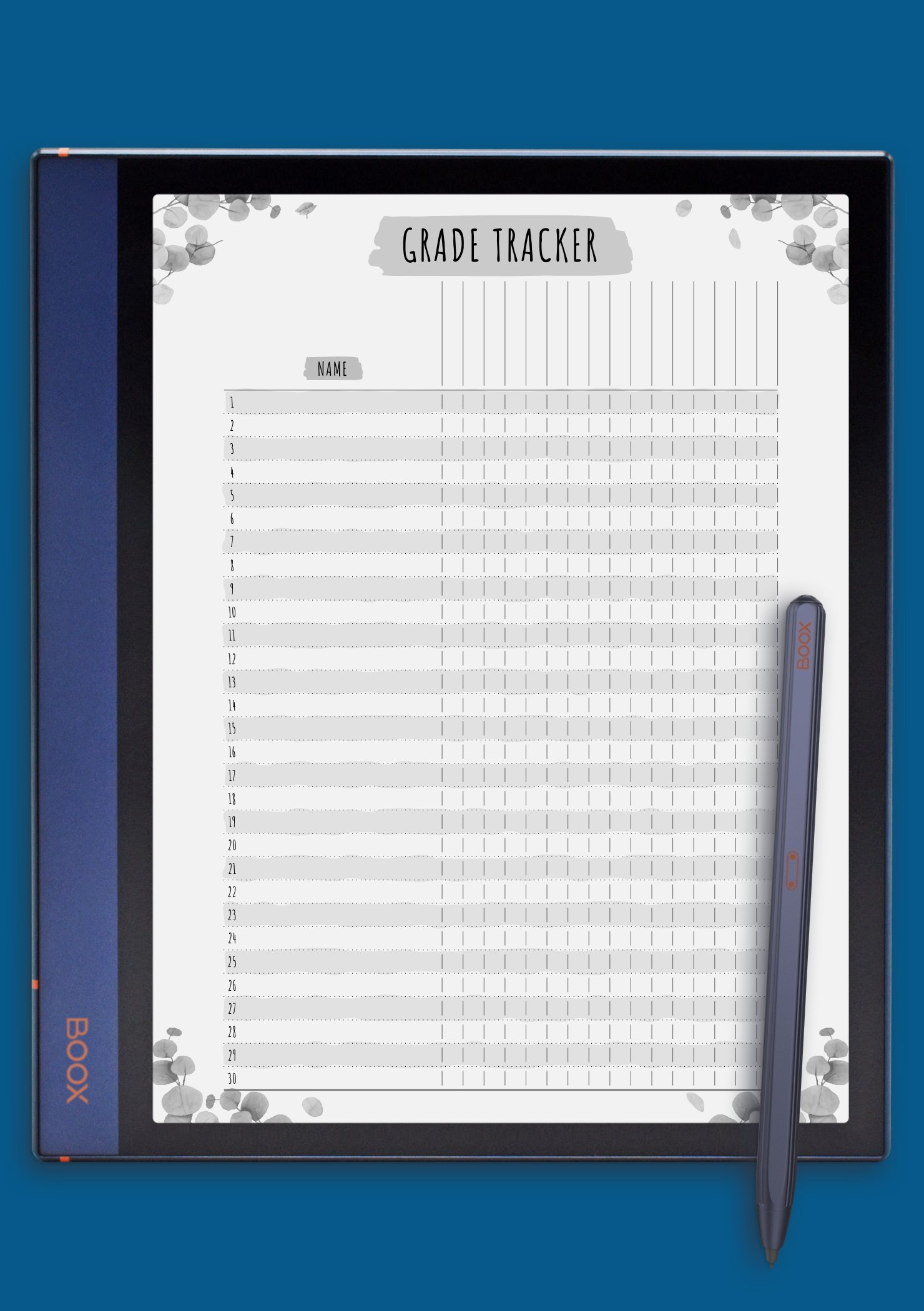 Download Printable Gradebook Template - Floral Style PDF