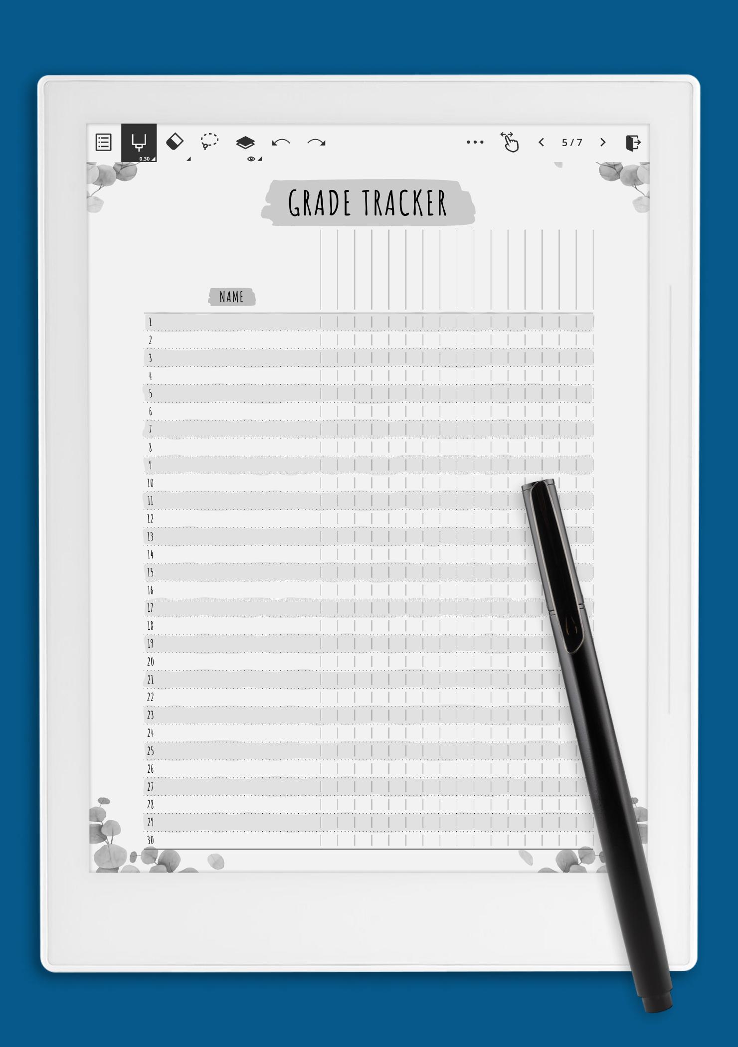 Download Printable Gradebook Template - Floral Style PDF