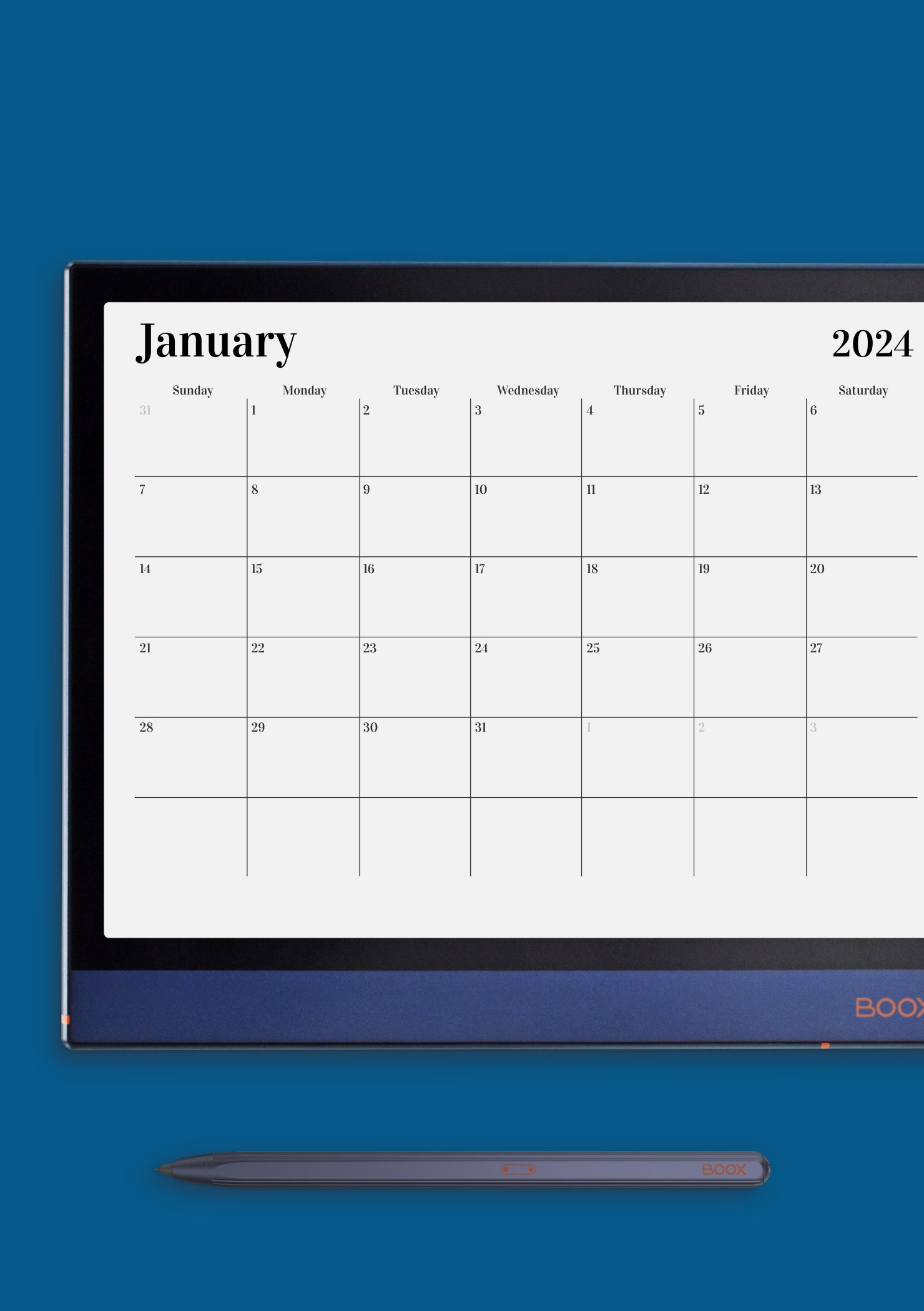 Download Printable Horizontal Monthly Calendar PDF