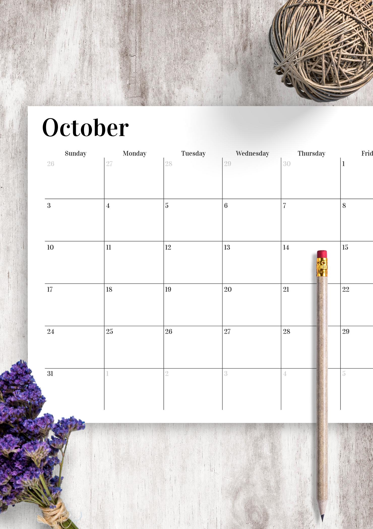 Download Printable Horizontal Monthly Calendar PDF