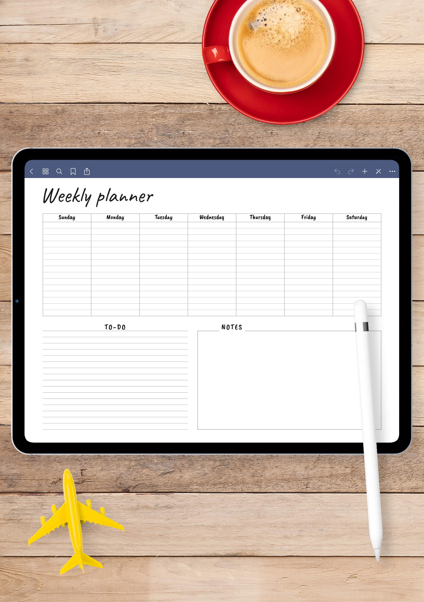 Download Printable Horizontal Weekly Journal Template PDF