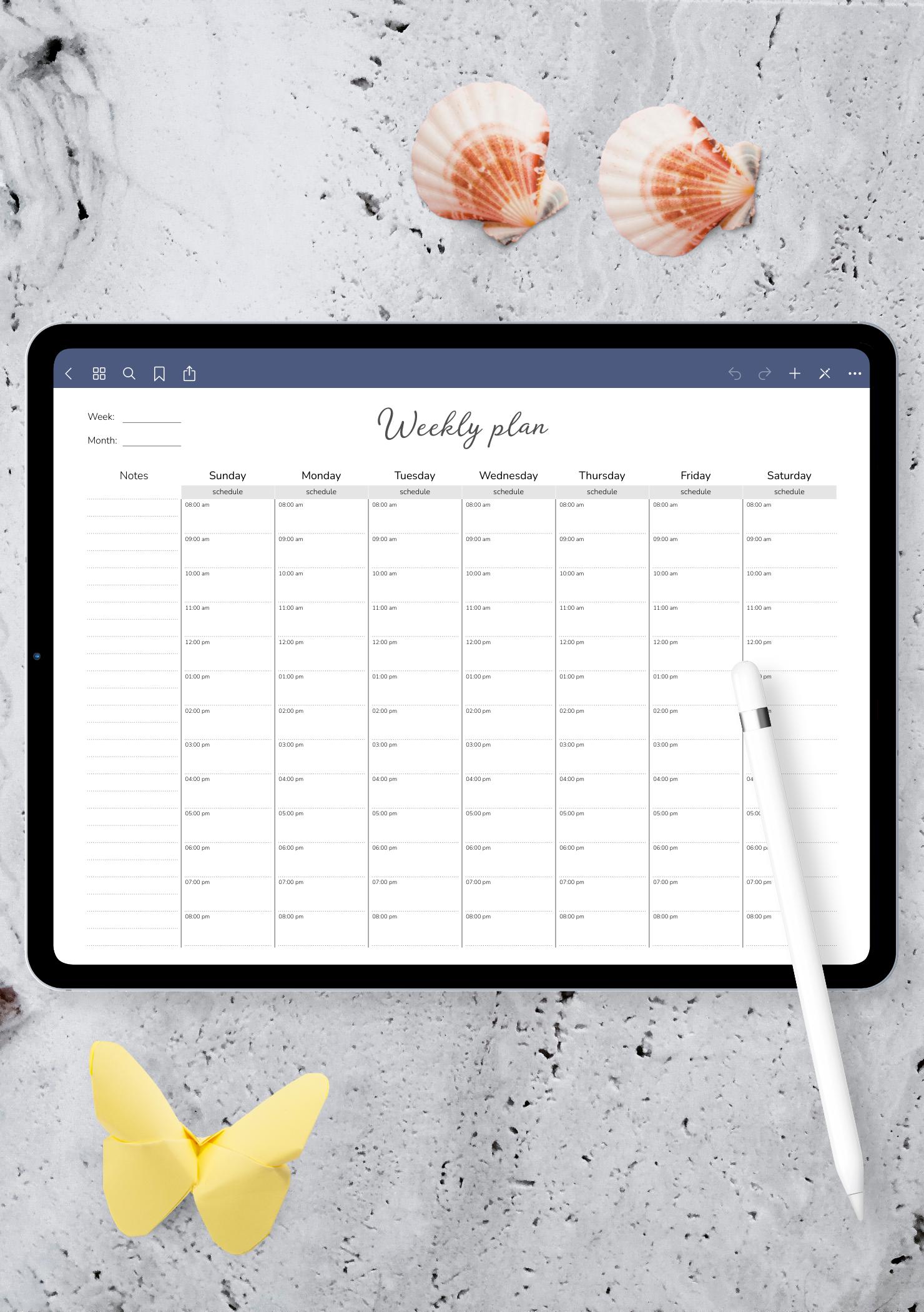 Download Printable Horizontal Weekly Organiser Template PDF