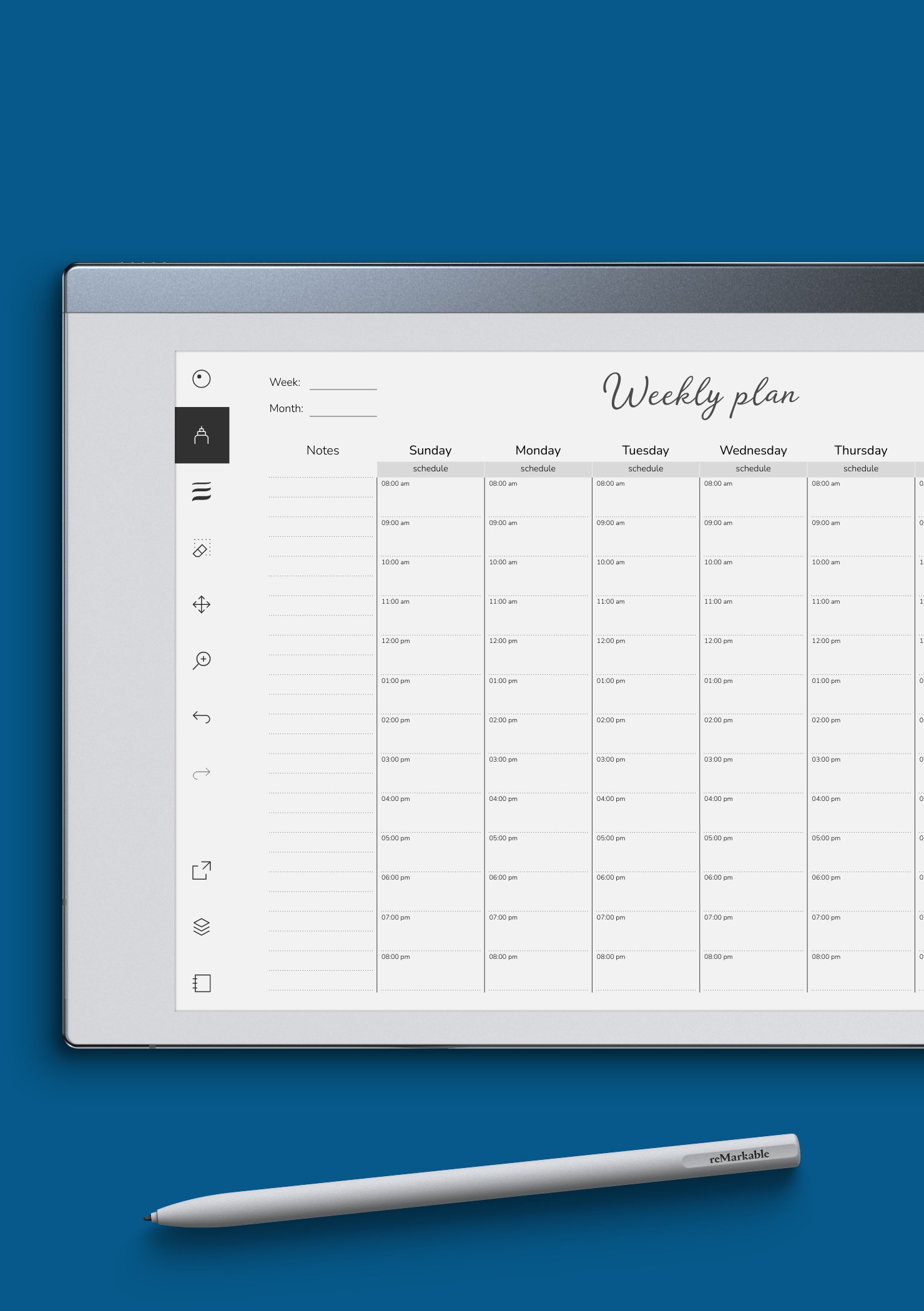 Download Printable Horizontal Weekly Organiser Template PDF