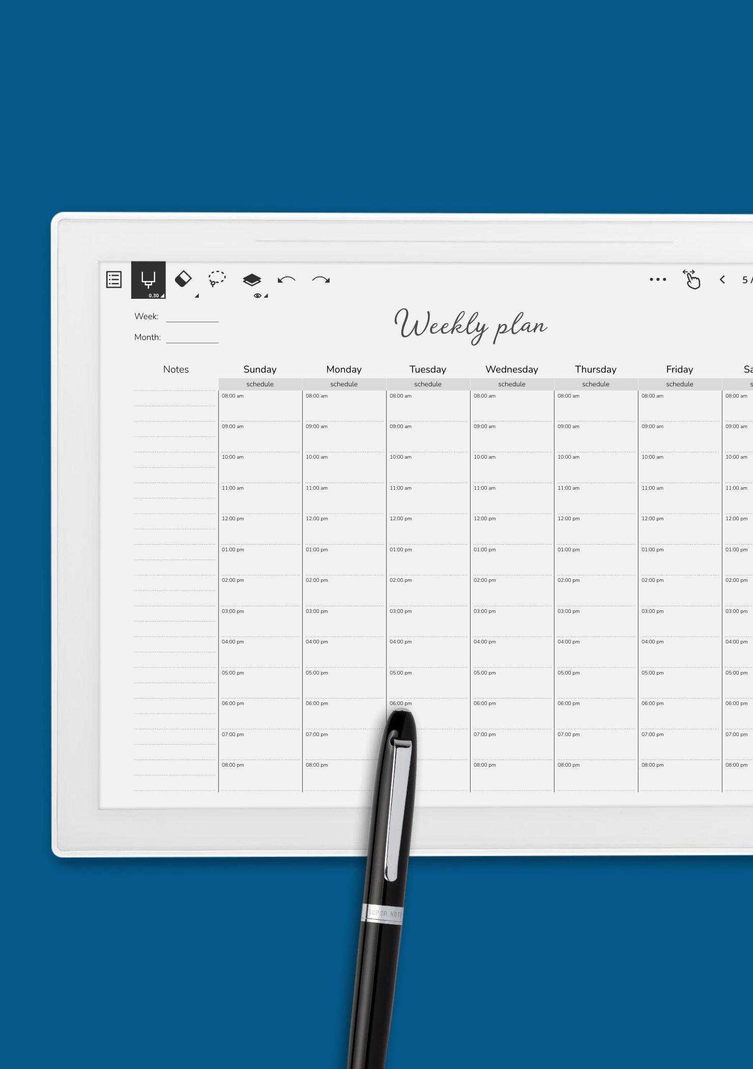 Download Printable Horizontal Weekly Organiser Template PDF