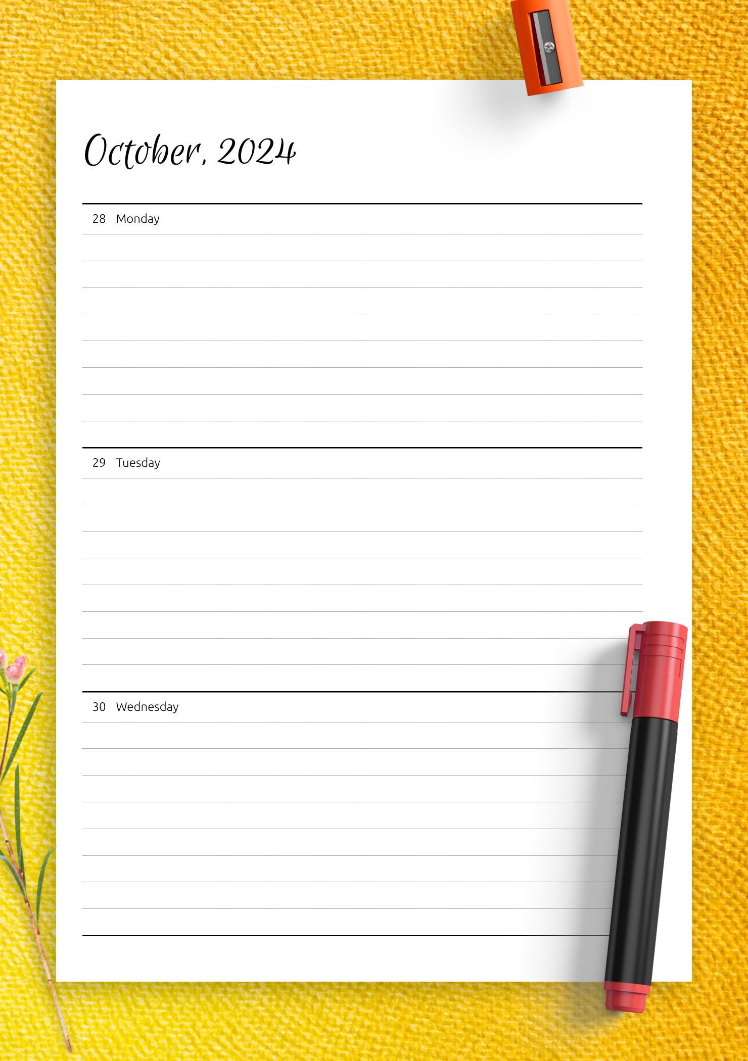 Download Printable Horizontal weekly planner PDF