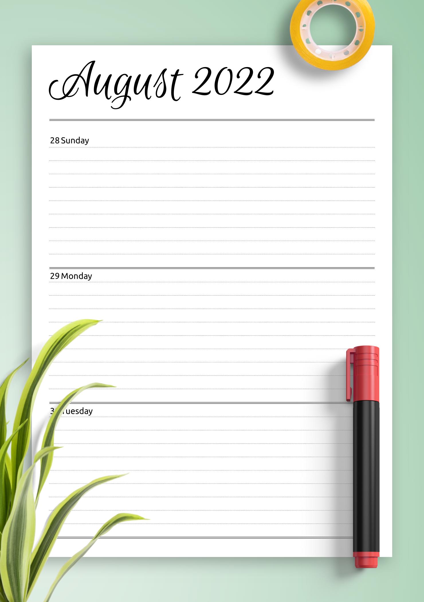 Download Printable Horizontal weekly planner PDF