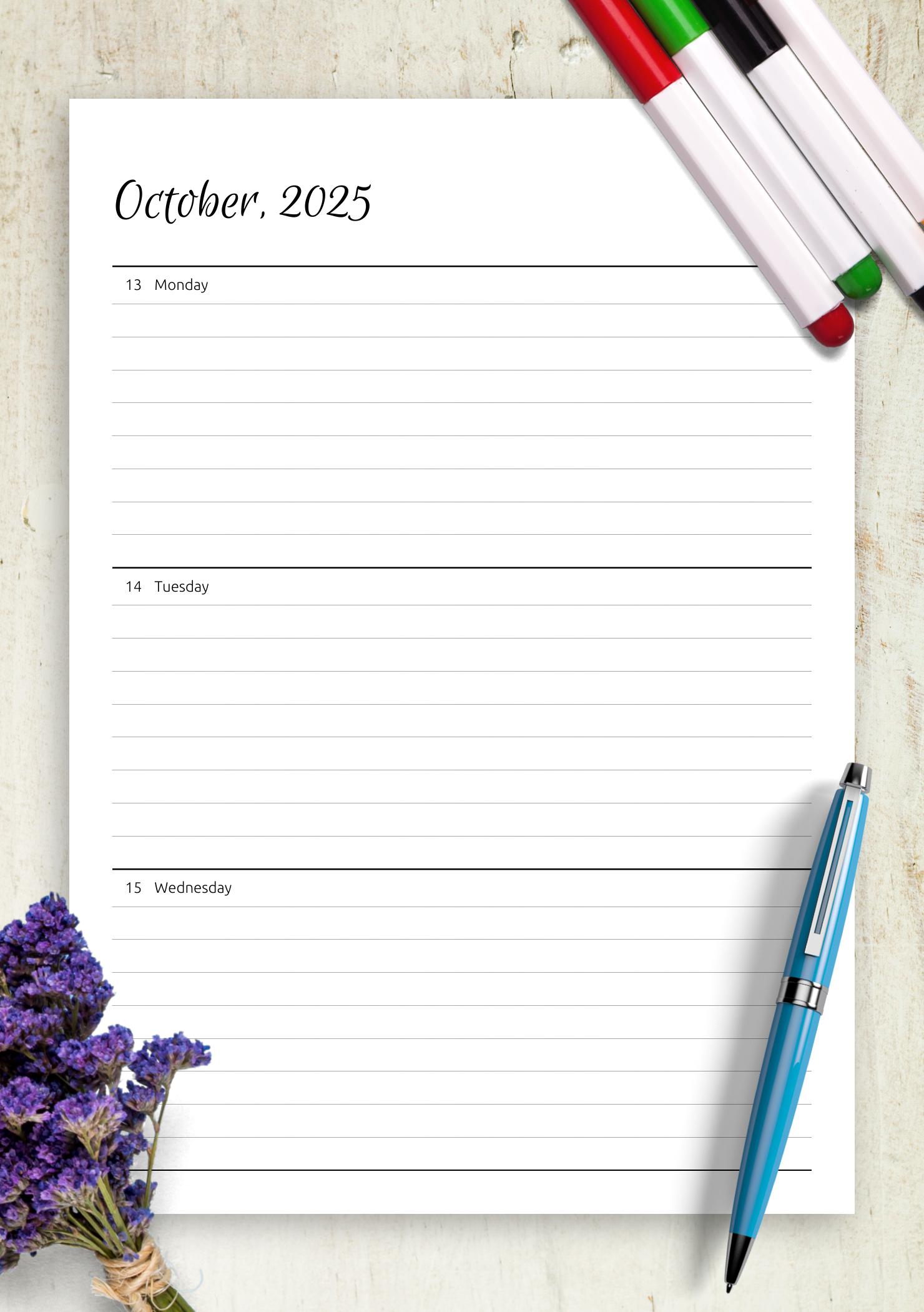 Download Printable Horizontal weekly planner PDF