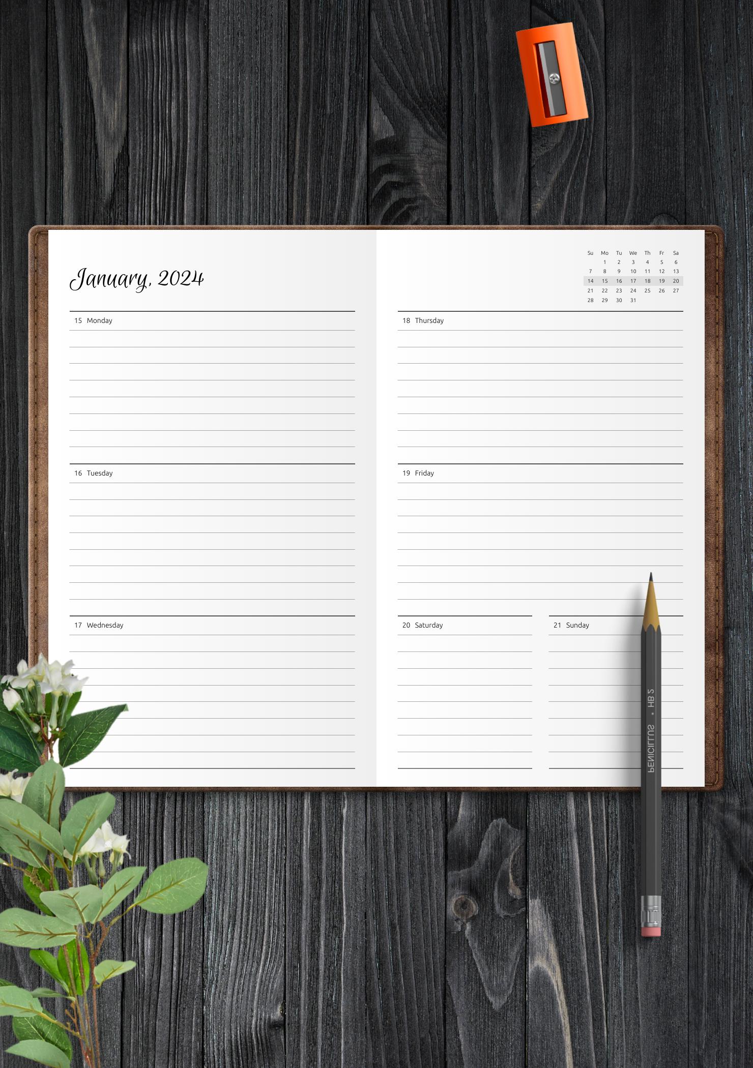 Download Printable Horizontal weekly planner PDF