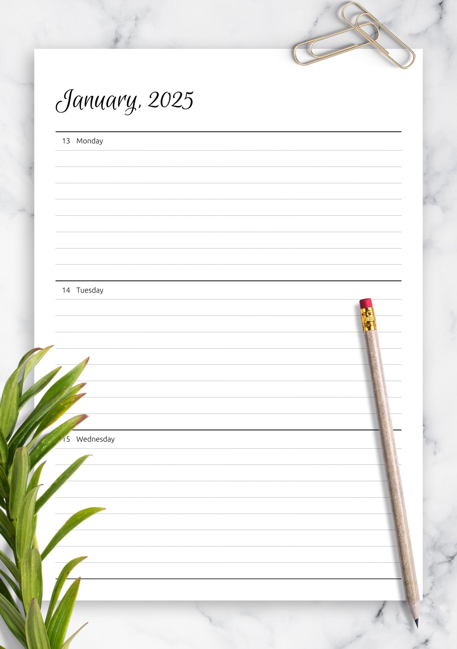 Download Printable Horizontal weekly planner PDF
