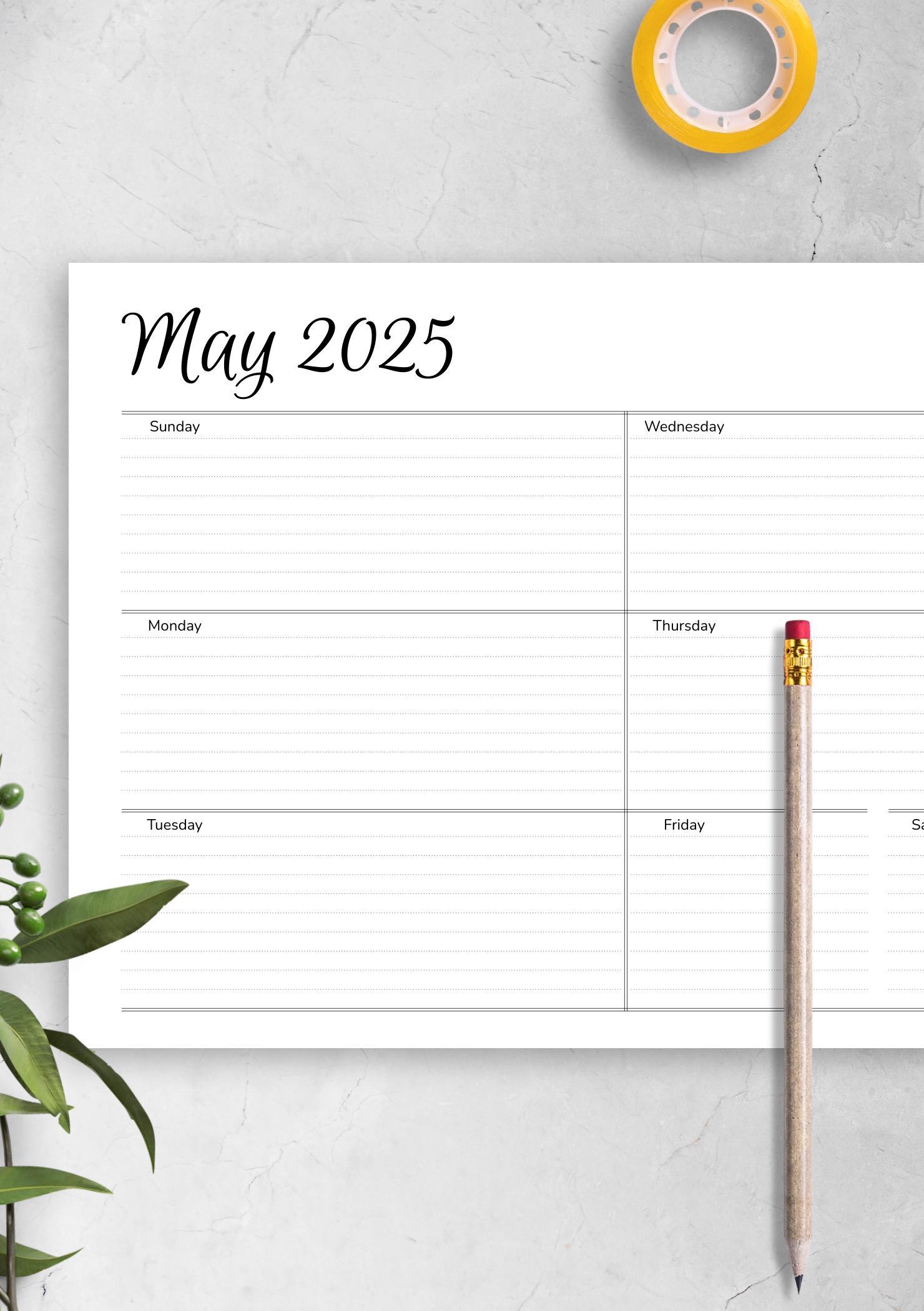Download Printable Horizontal Weekly Schedule Template PDF