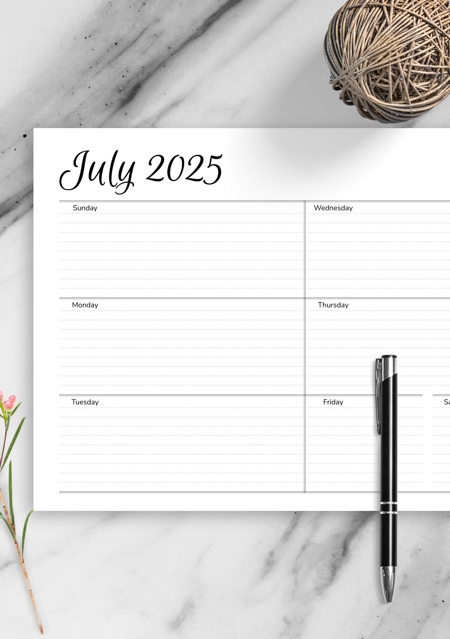 Download Printable Horizontal Weekly Schedule Template PDF