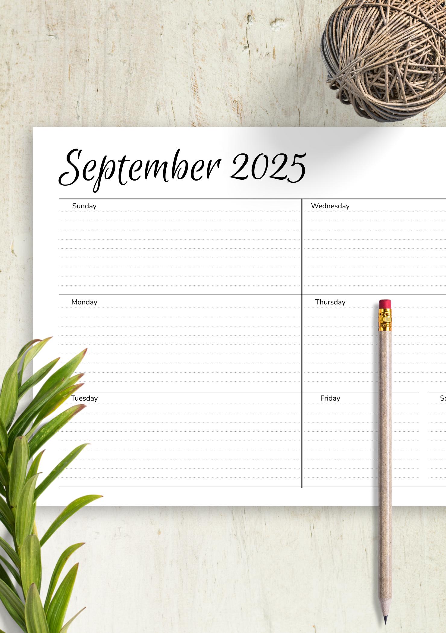 Download Printable Horizontal Weekly Schedule Template PDF