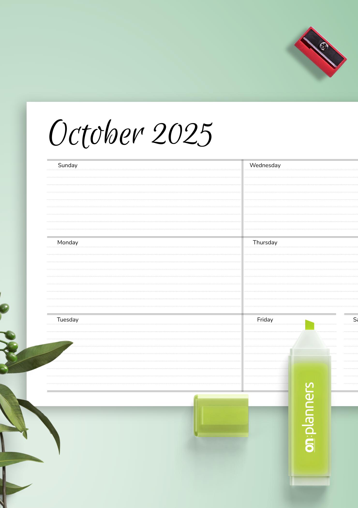 Download Printable Horizontal Weekly Schedule Template PDF