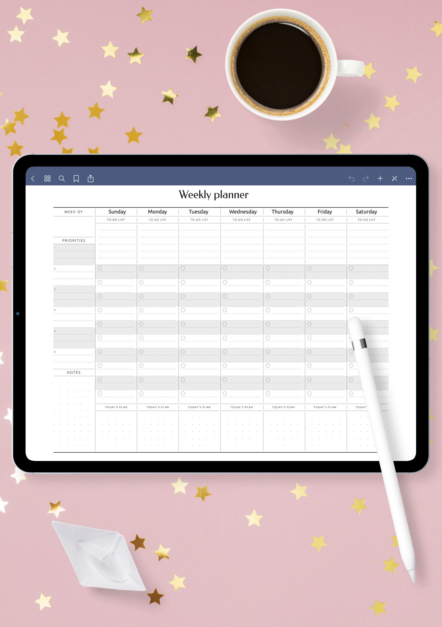 Download Printable Horizontal Weekly Task Planner Template PDF
