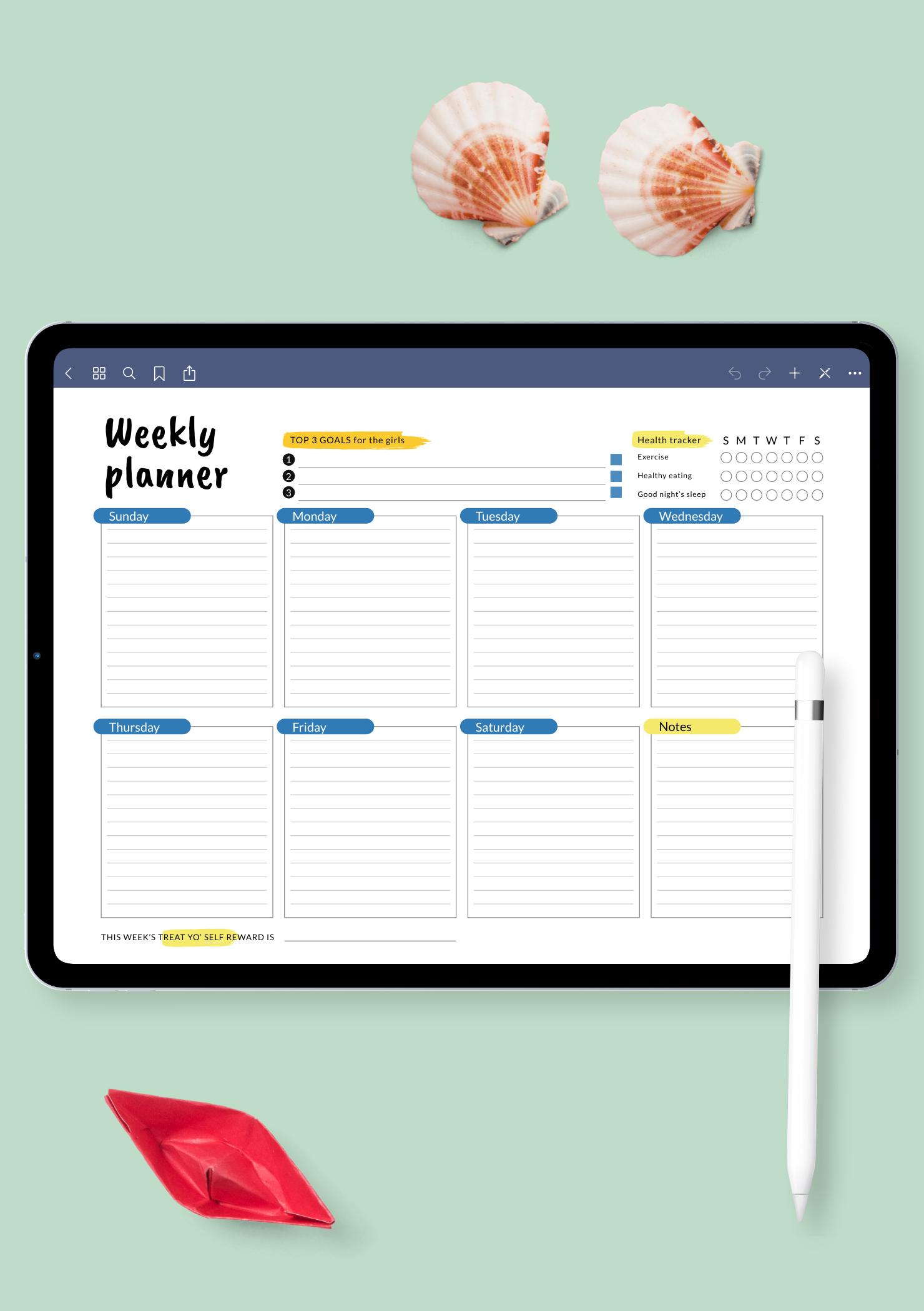 Download Printable Horizontal Weekly Time Planner Template PDF