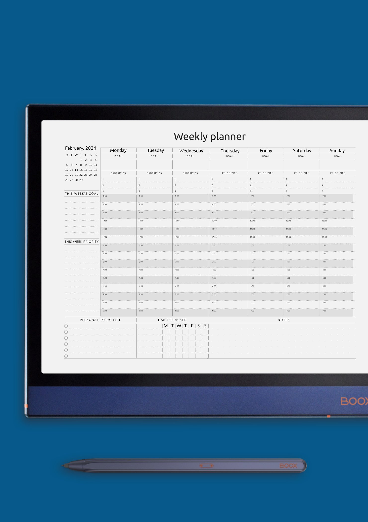 Download Printable Horizontal Weekly Timetable Planner Template PDF