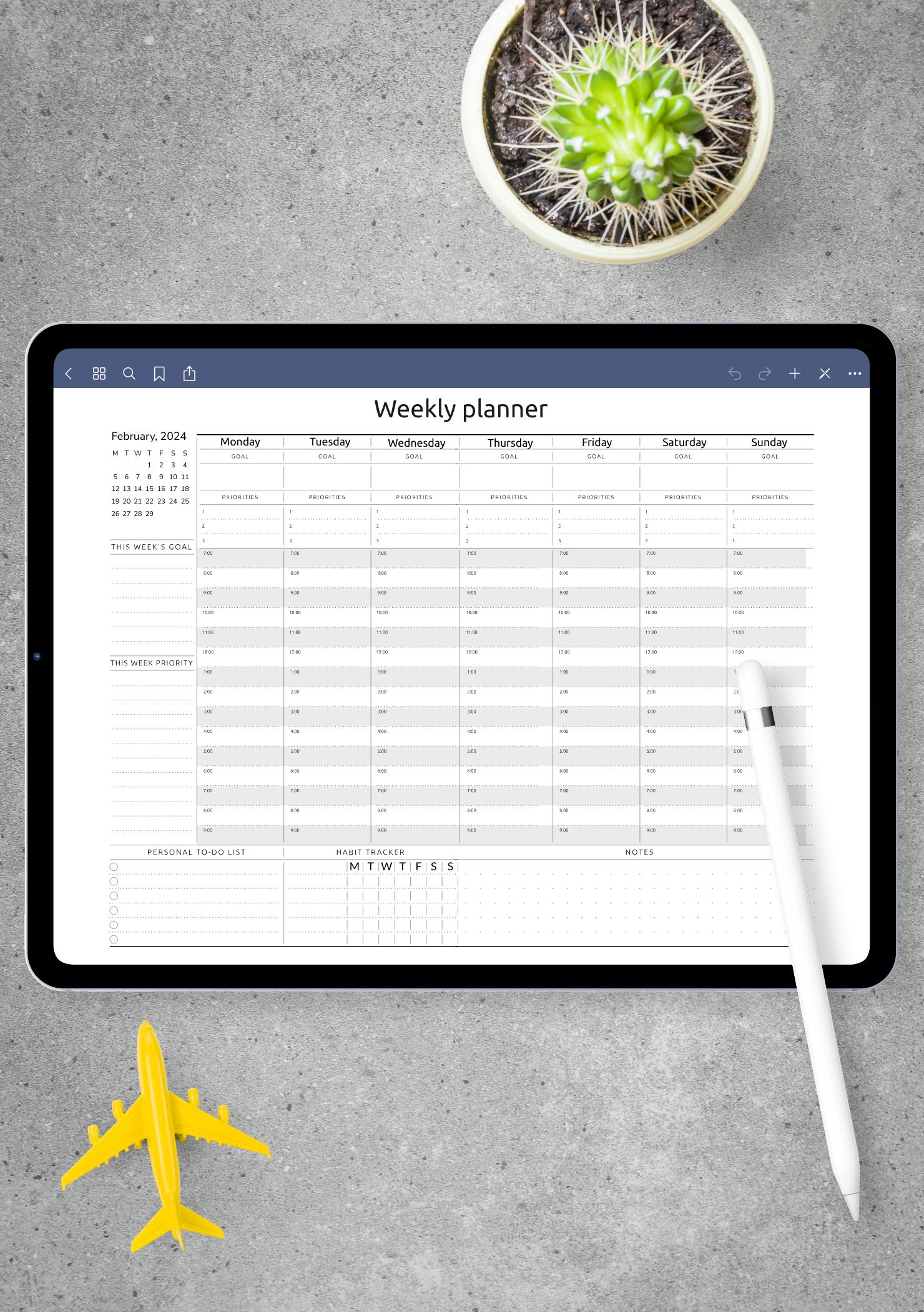 Download Printable Horizontal Weekly Timetable Planner Template PDF